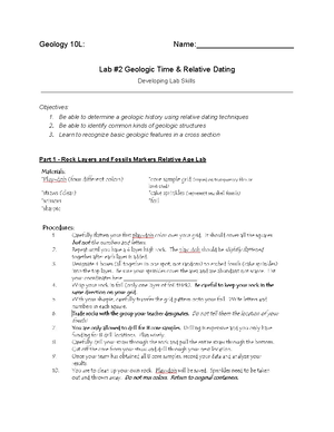 Lab 2 Geologic Time and Relative Dating - Geology 10L: Name ...
