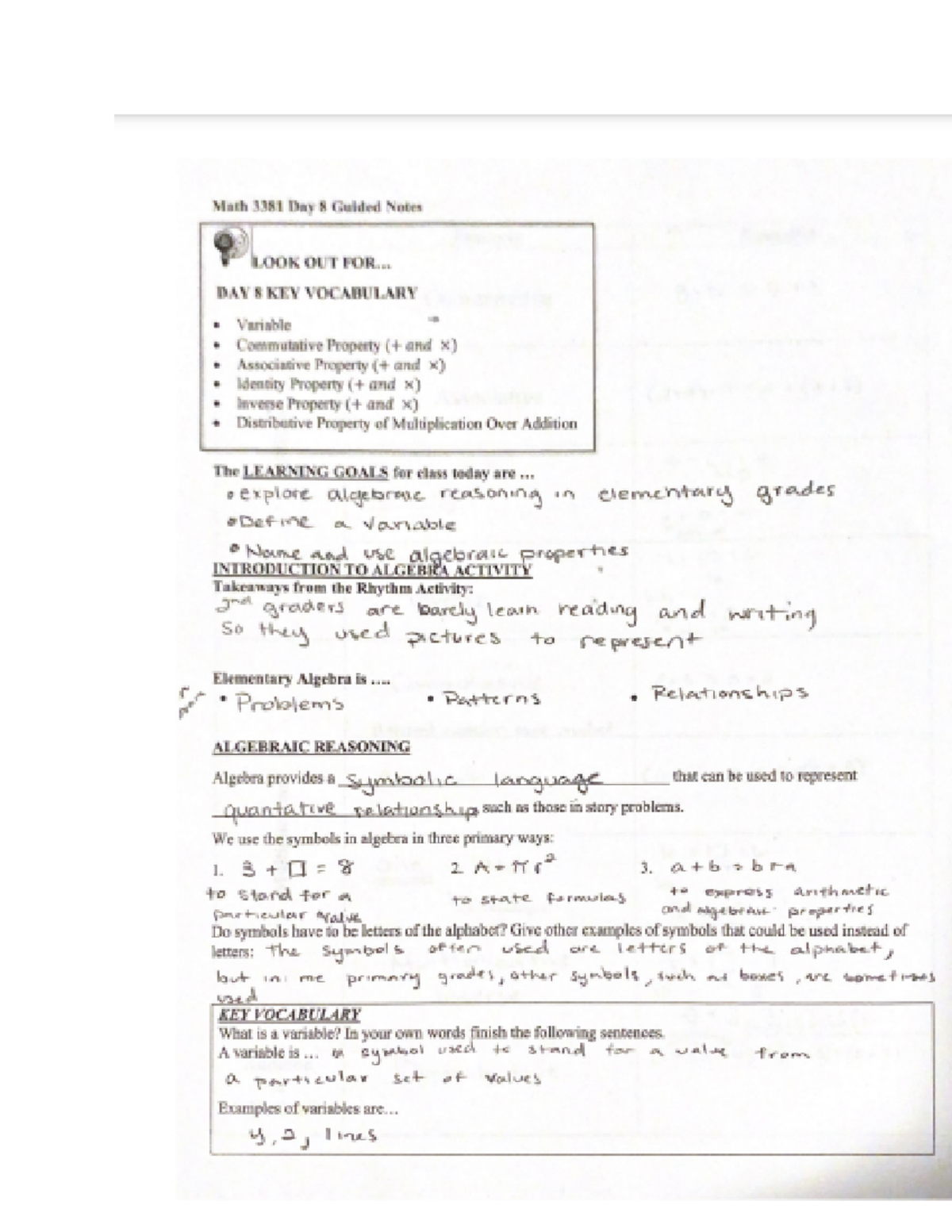 Math 3381 Day 8 Guided Notes - MATH 3381 - SHSU - Studocu
