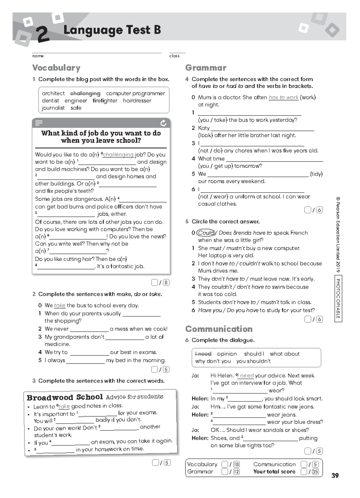 Language Test 2 B PDF - іва - 39 © Pearson Education Limited 2019 ...