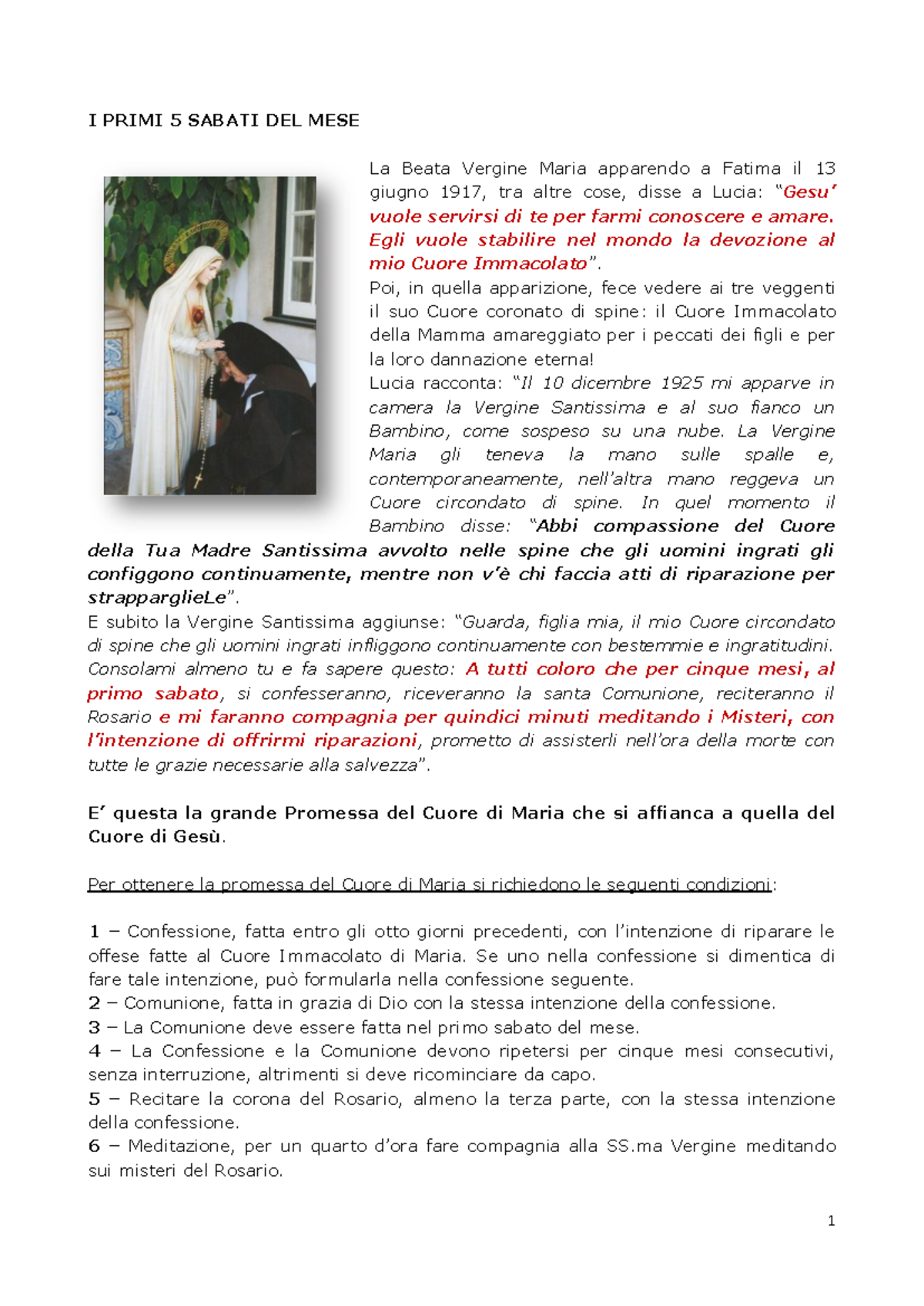 I primi 5 sabati del mese - I PRIMI 5 SABATI DEL MESE La Beata Vergine ...