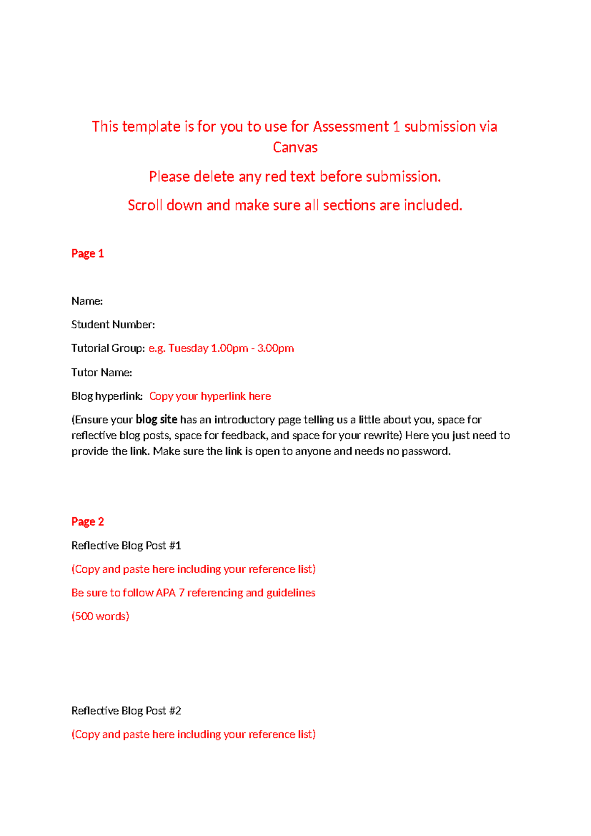 Guided Scaffold for Assessment 1 Hand in - This template is for you to ...