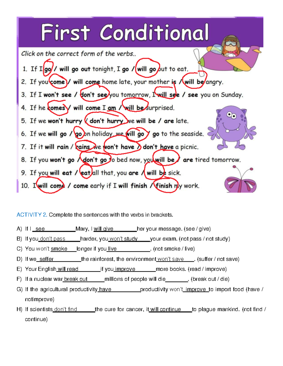 18. First Conditional - hay material de apoyo - ACTIVITY 2. Complete ...