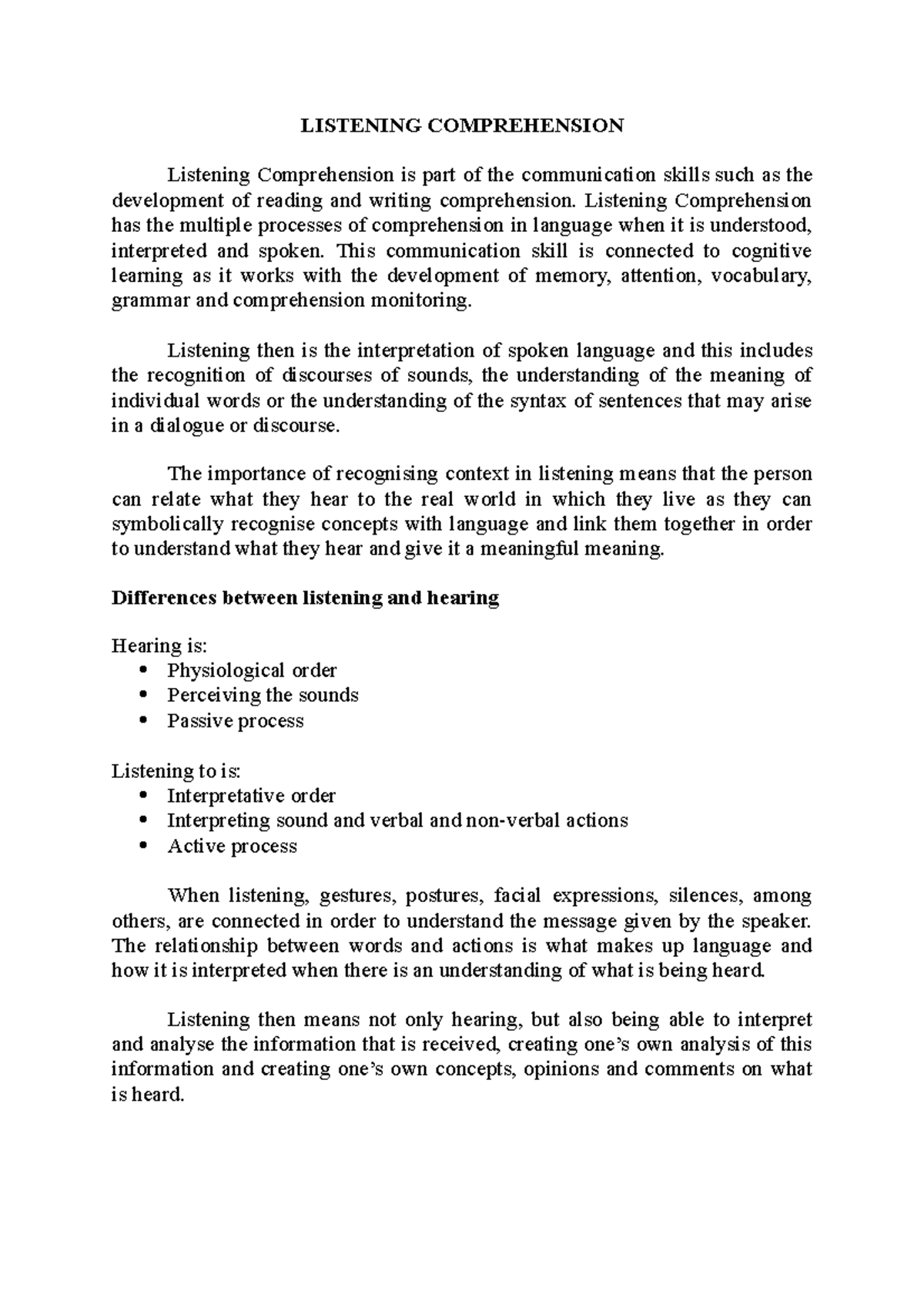 4 Listening comprehension - LISTENING COMPREHENSION Listening ...