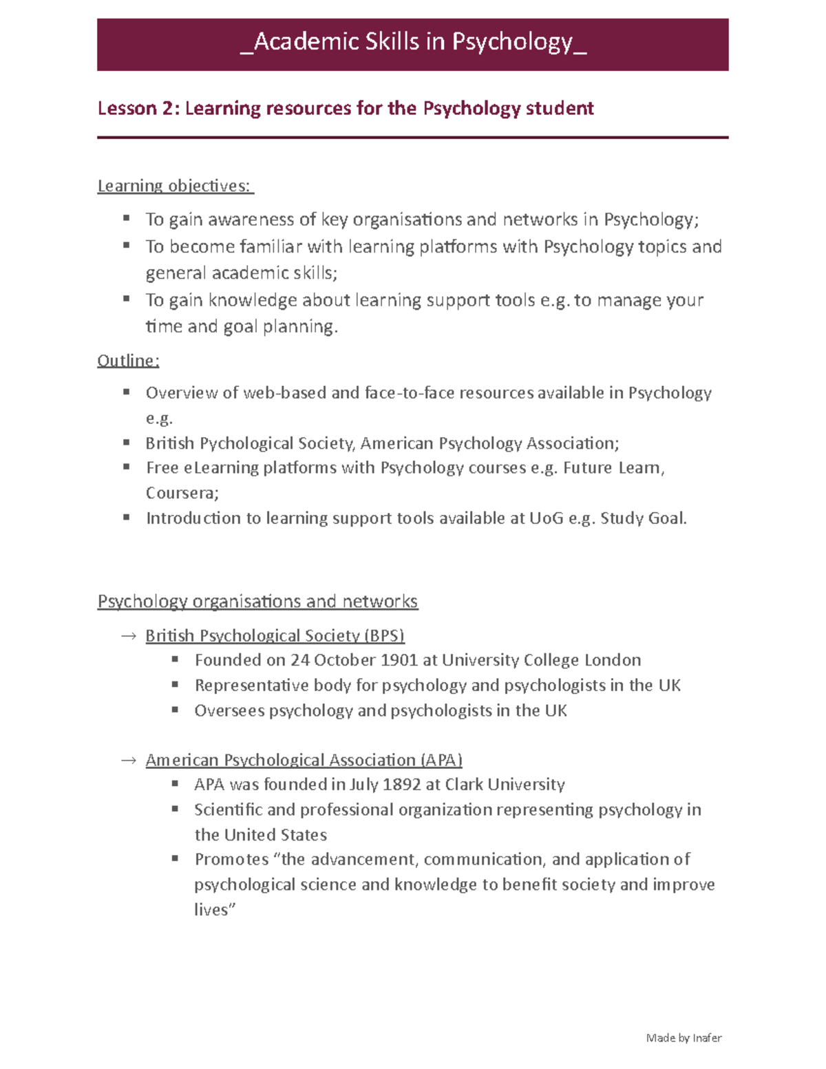 Term 1, Lecture 2 Notes of 1st year undergrad - Lesson 2: Learning ...