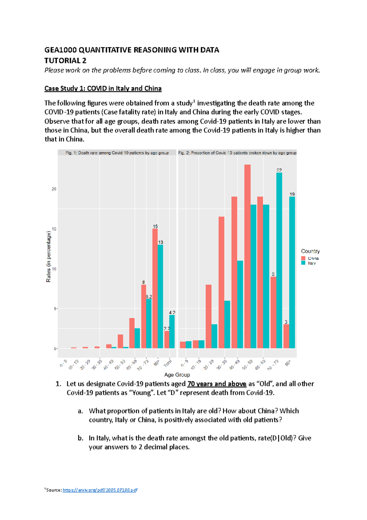 Tutorial 2 - nonen - GEA1000 QUANTITATIVE REASONING WITH DATA TUTORIAL 2 Please work on the ...