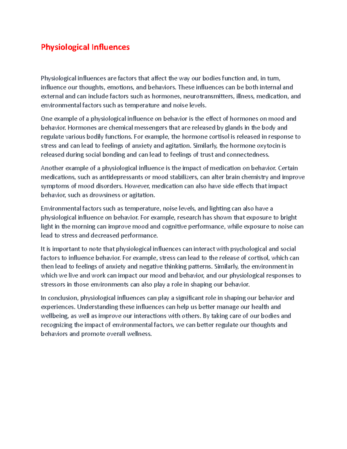 Document 69 - essay - Physiological Influences Physiological influences ...
