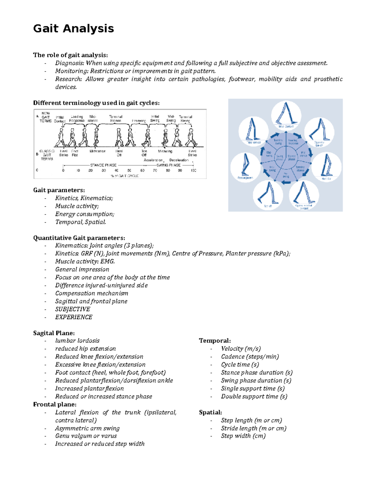 7. Gait Analysis - Gait Analysis The role of gait analysis: - Diagnosis ...