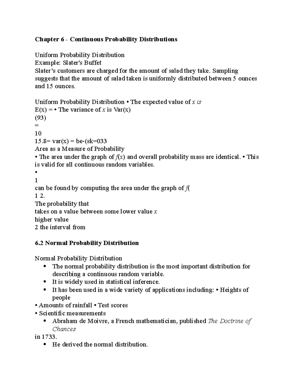 Stats Unit 6 - Detailed lecture notes of Chapter 6 in professor Lobo's ...