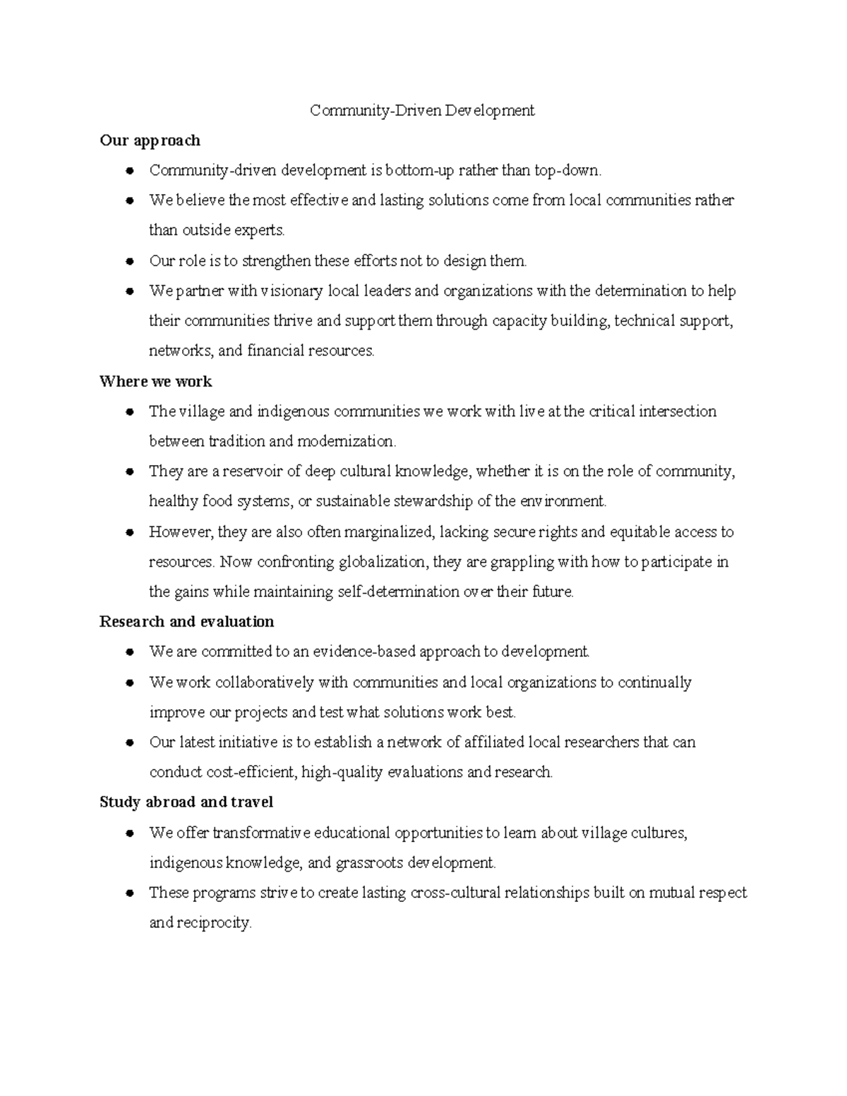 Community-Driven Development - Development Our approach development is ...