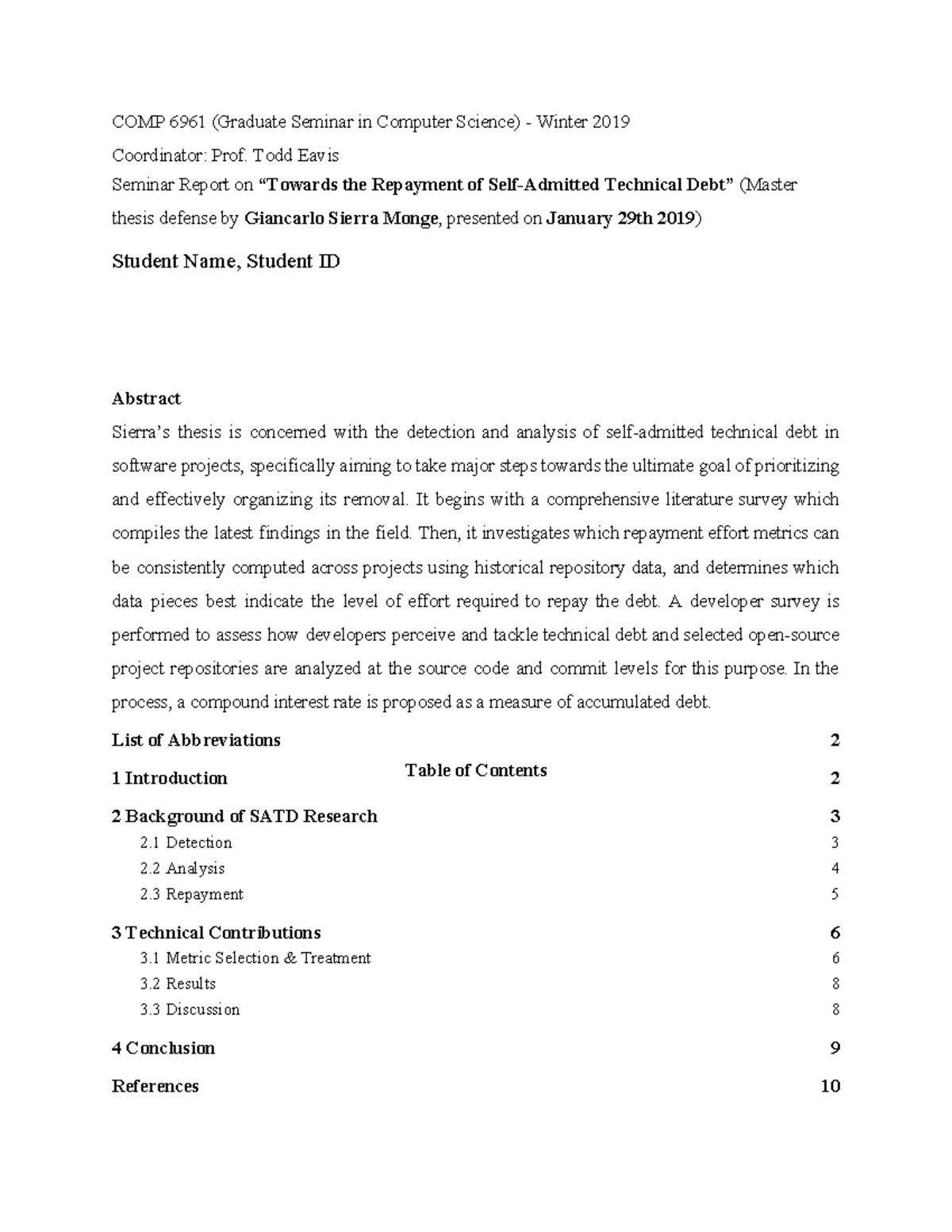 Sample report 2 - COMP 6961 - COMP 6961 (Graduate Seminar in Computer Science) - Winter 2019 ...