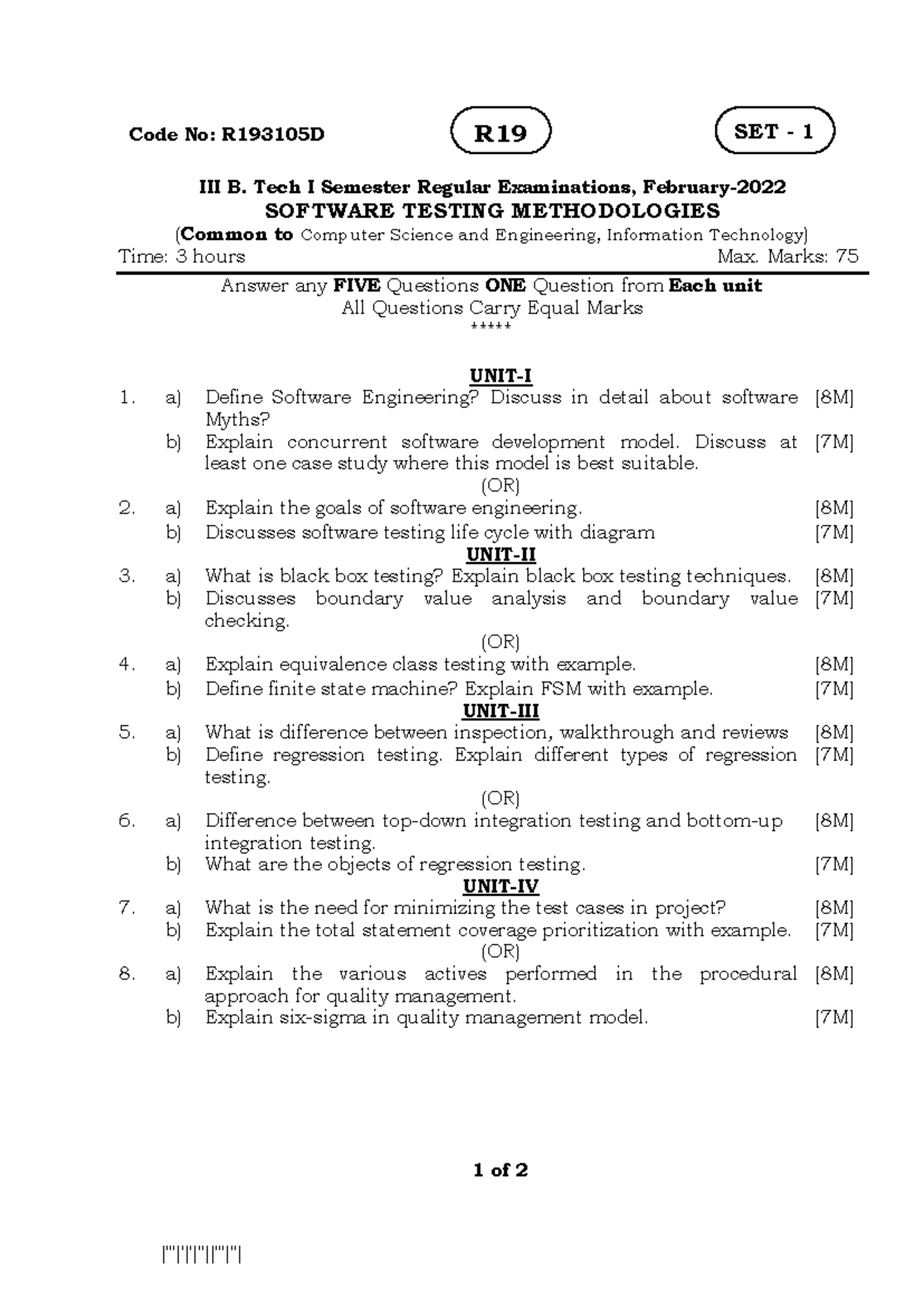 Software Testing Methodologies Feb 2022 Iii B Tech I Semester Regular 2800