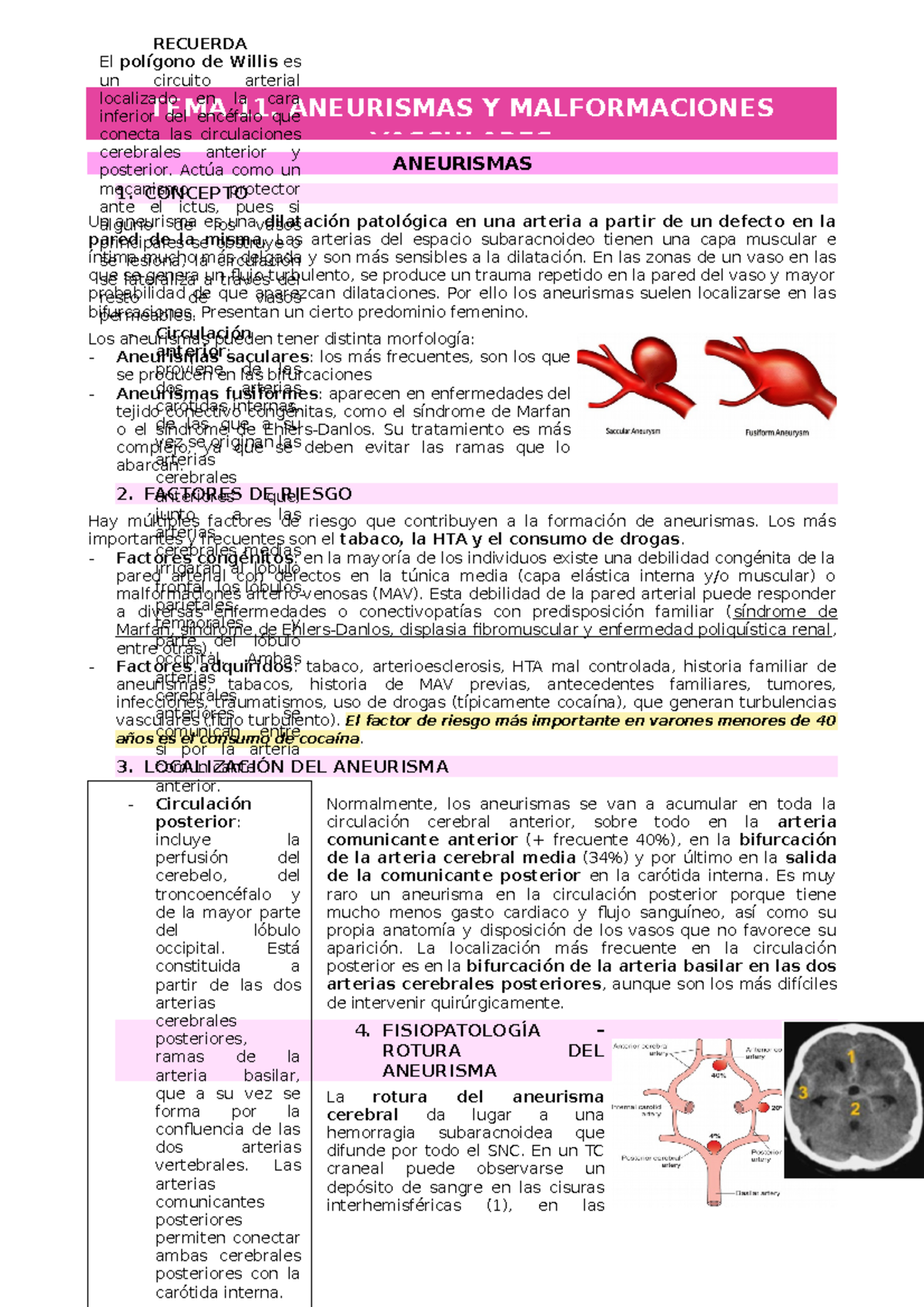 Tema 11. Aneurismas y malformaciones arterio-venosas - ANEURISMAS 1. CONCEPTO Un aneurisma es ...
