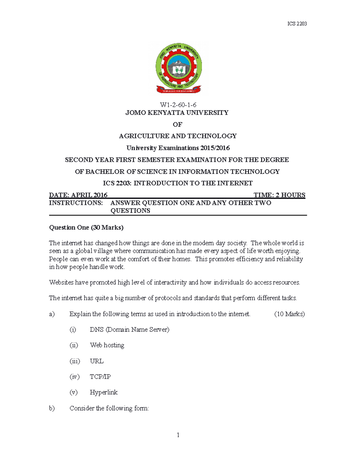 ICS 2203 Introduction TO THE Internet - ICS 2203 JOMO KENYATTA ...