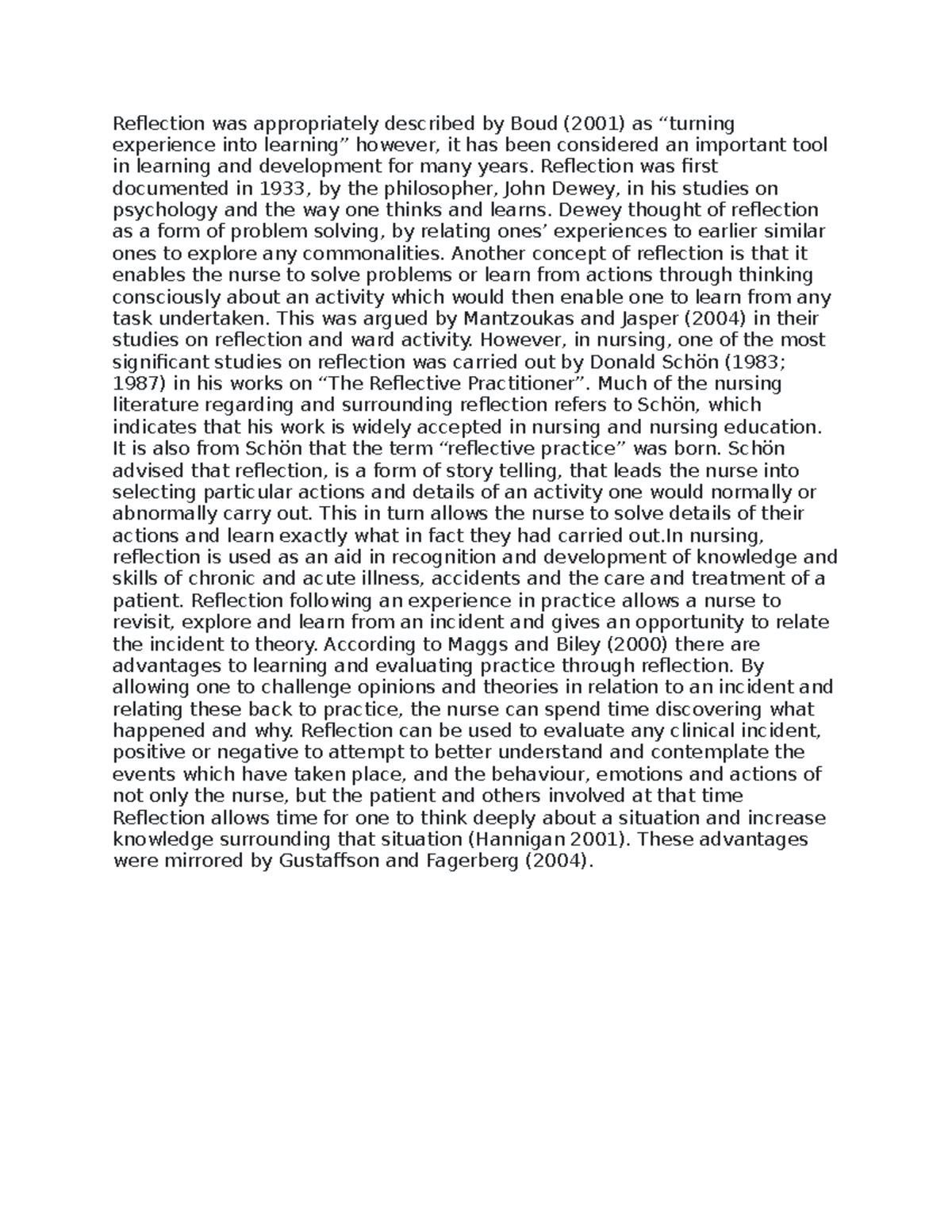 2494 - nursing essay - Reflection was appropriately described by Boud ...