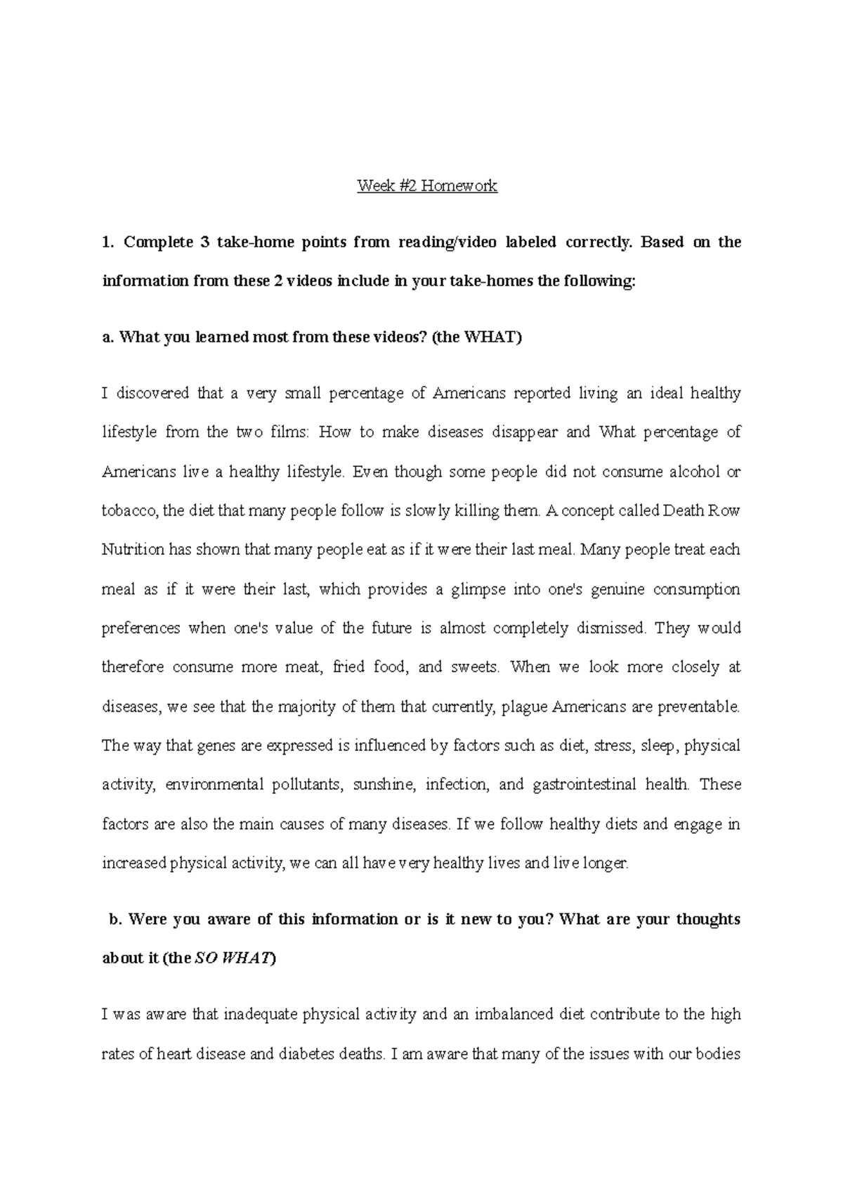 Homework week 2 POM - Week #2 Homework Complete 3 take-home points from reading/video labeled ...