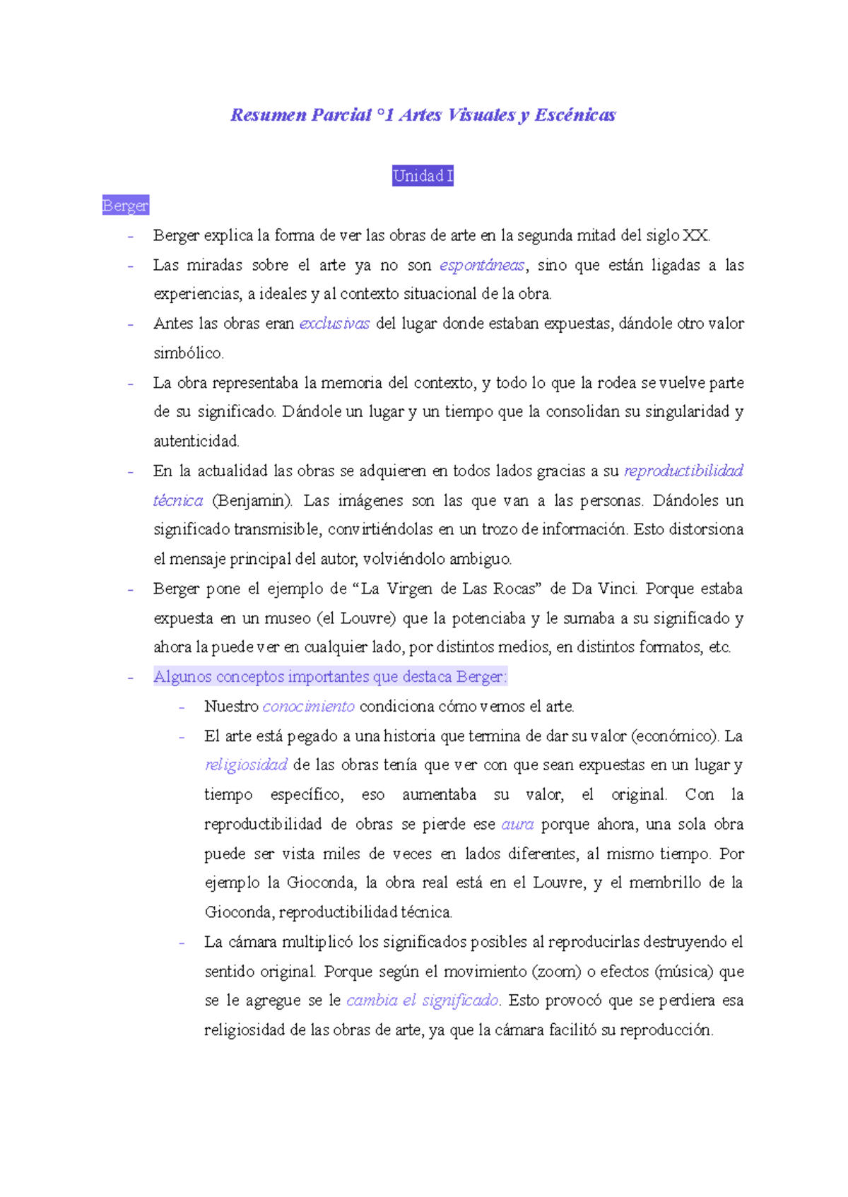 Resumen Parcial °1 Artes Visuales y Escenicas - Resumen Parcial °1 ...