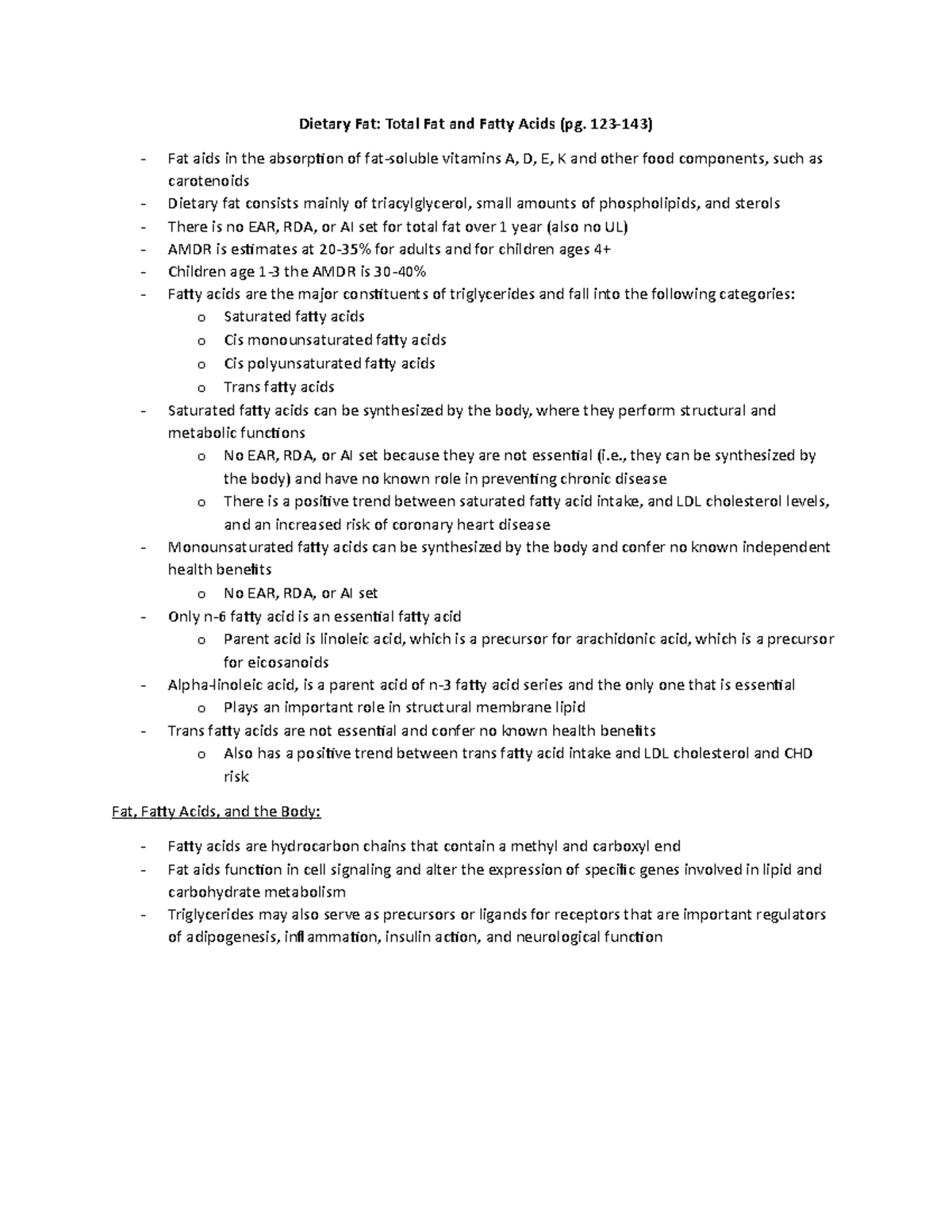 Dietary Fat and Cholesterol (DRI Manual) - Dietary Fat: Total Fat and ...