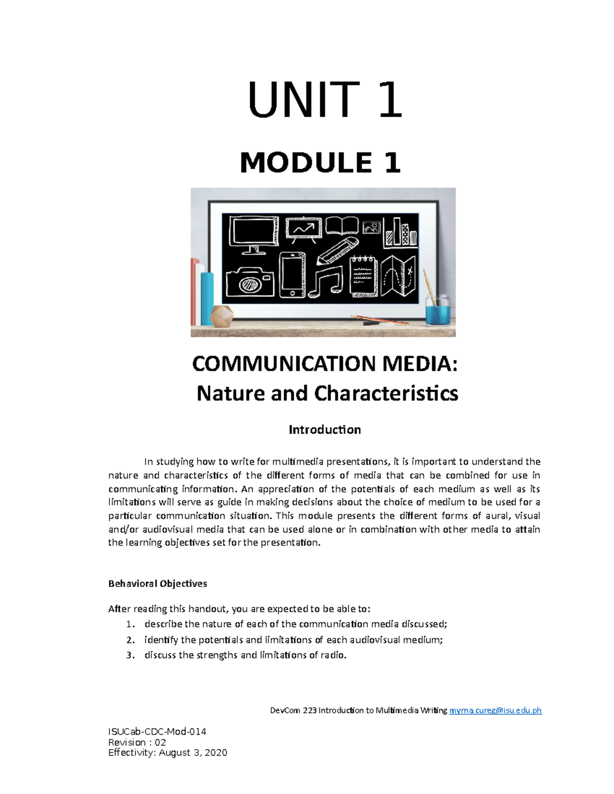 1 DC 223 nature of media - Lecture notes 1-6 - UNIT 1 MODULE 1 ...