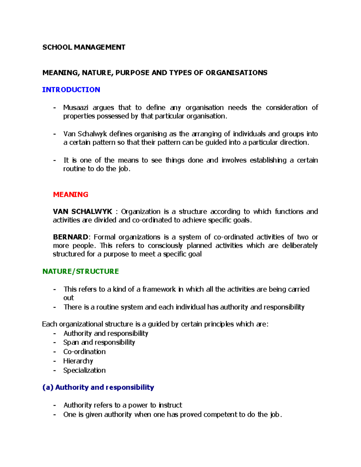 School Management - Lecture notes 1 - SCHOOL MANAGEMENT MEANING, NATURE ...