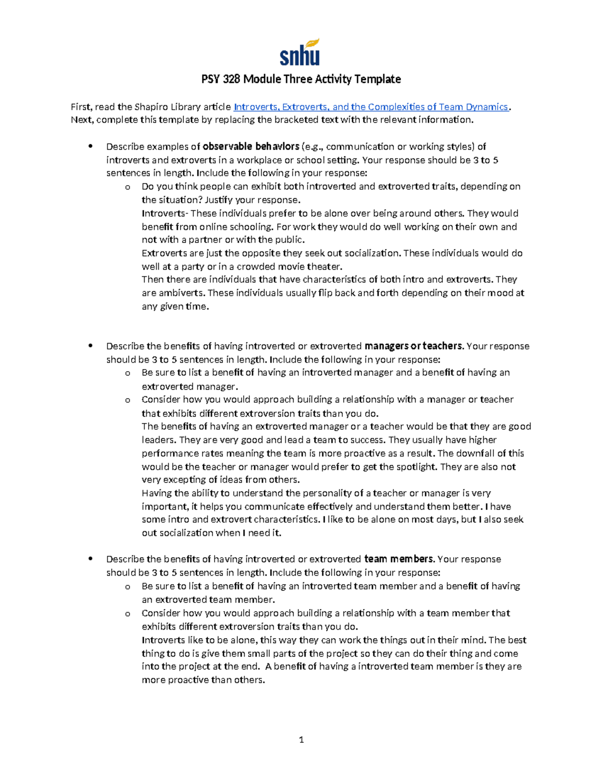 PSY 328 Module Three Activity Template - PSY 328 Module Three Activity ...