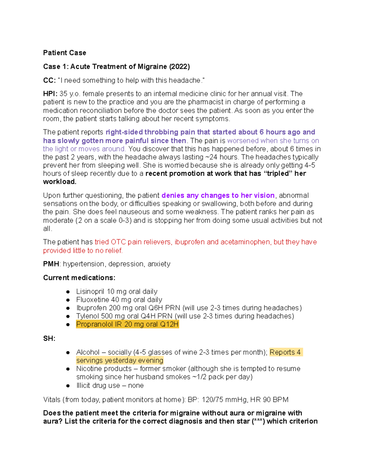 Migraine - ” HPI: 35 y. female presents to an internal medicine clinic ...