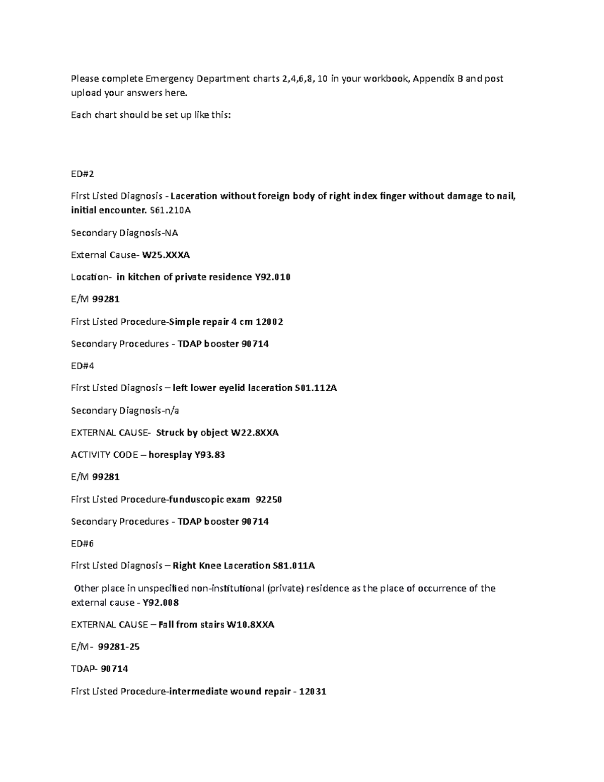 ED appendix B case studies - Please complete Emergency Department charts 2,4,6,8, 10 in your ...