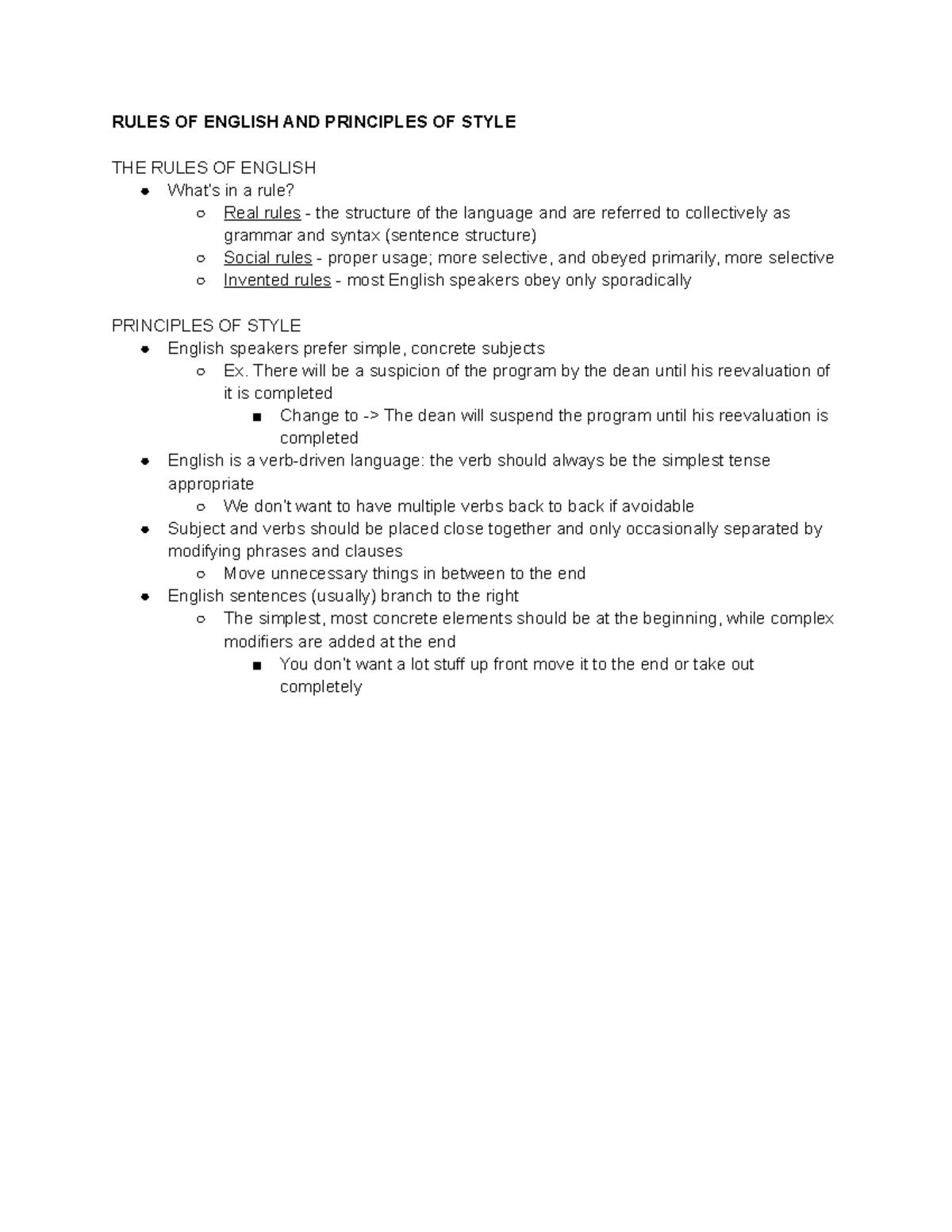 ENG 301 Notes 1 - Rules OF English AND Principles OF Styles - RULES OF ...