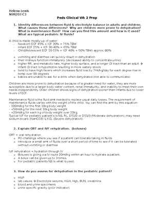 Prep sheets pediatric clinical prep - NUR 204 - NCC - Studocu