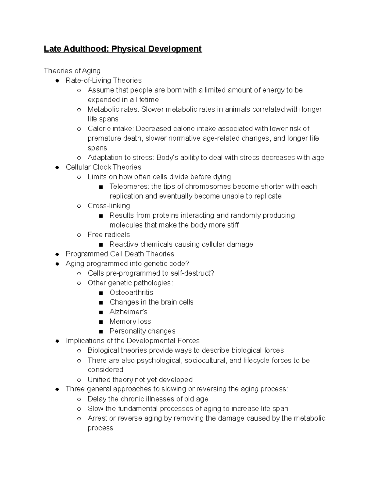Lifespan Psych Ch. 13 - Dr. Hamilton - Late Adulthood: Physical ...