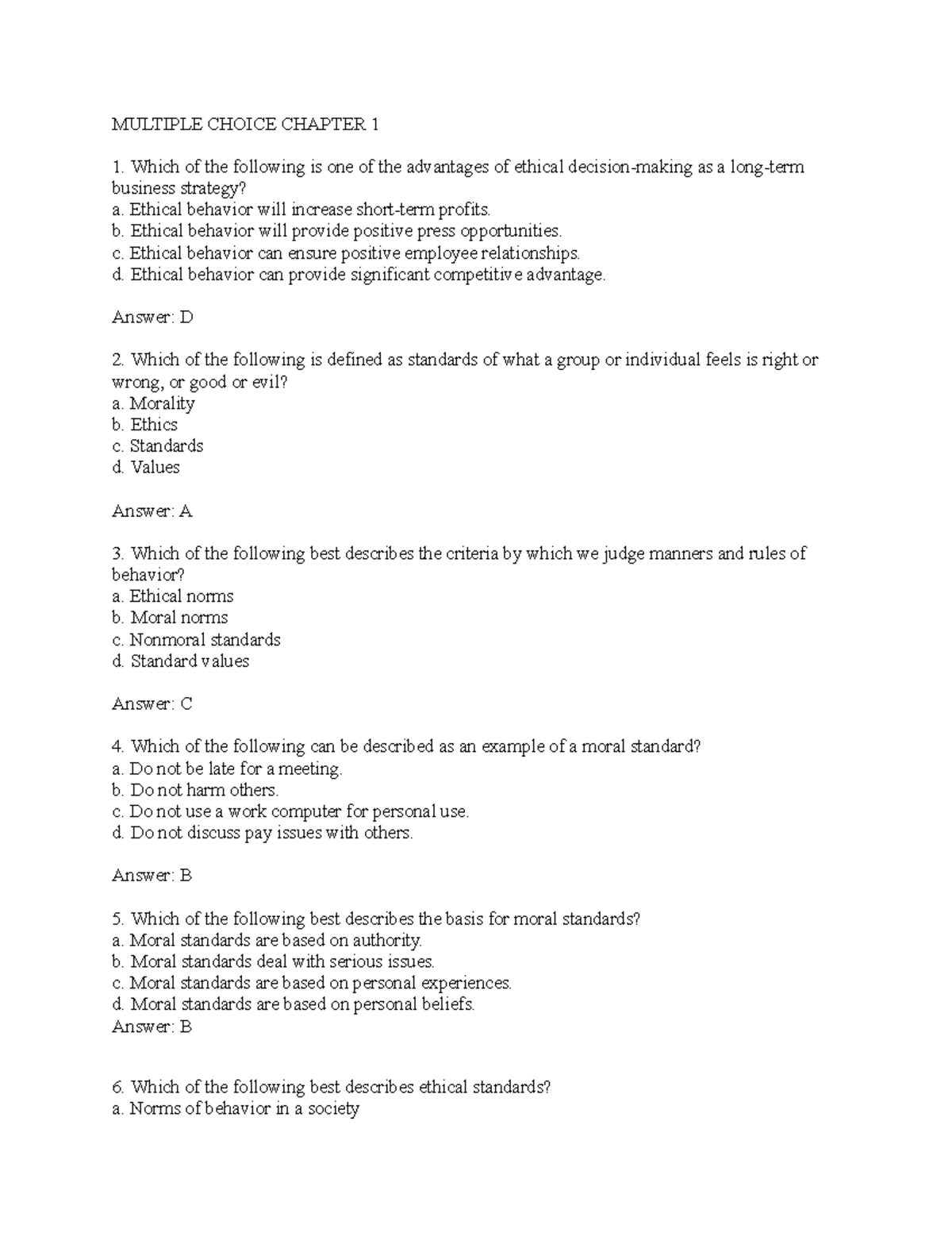 Multiple Choice Chapter 1 - MULTIPLE CHOICE CHAPTER 1 Which of the ...