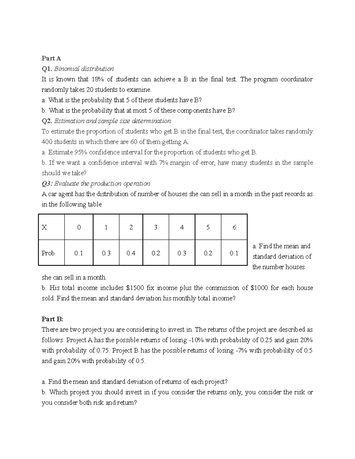 SFM TEST FOR Merit - Nothing - Part A Q1. Binomial distribution It is ...