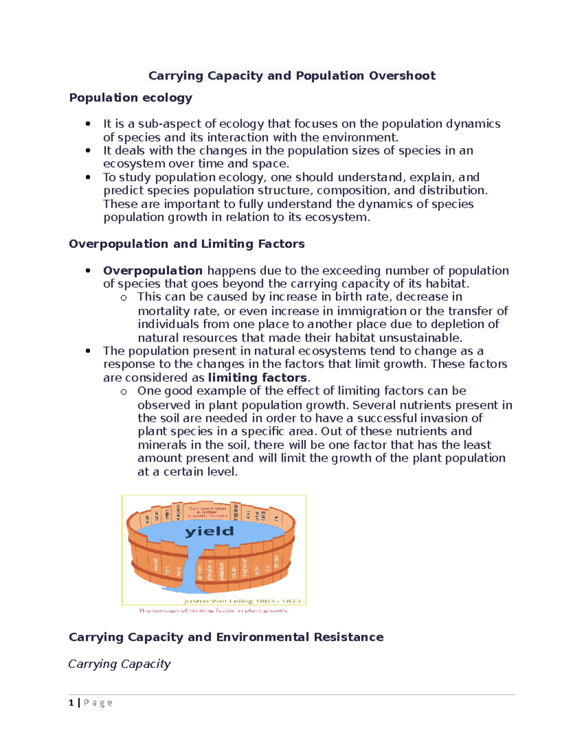 Carrying Capacity and Population Overshoot - Carrying Capacity and ...