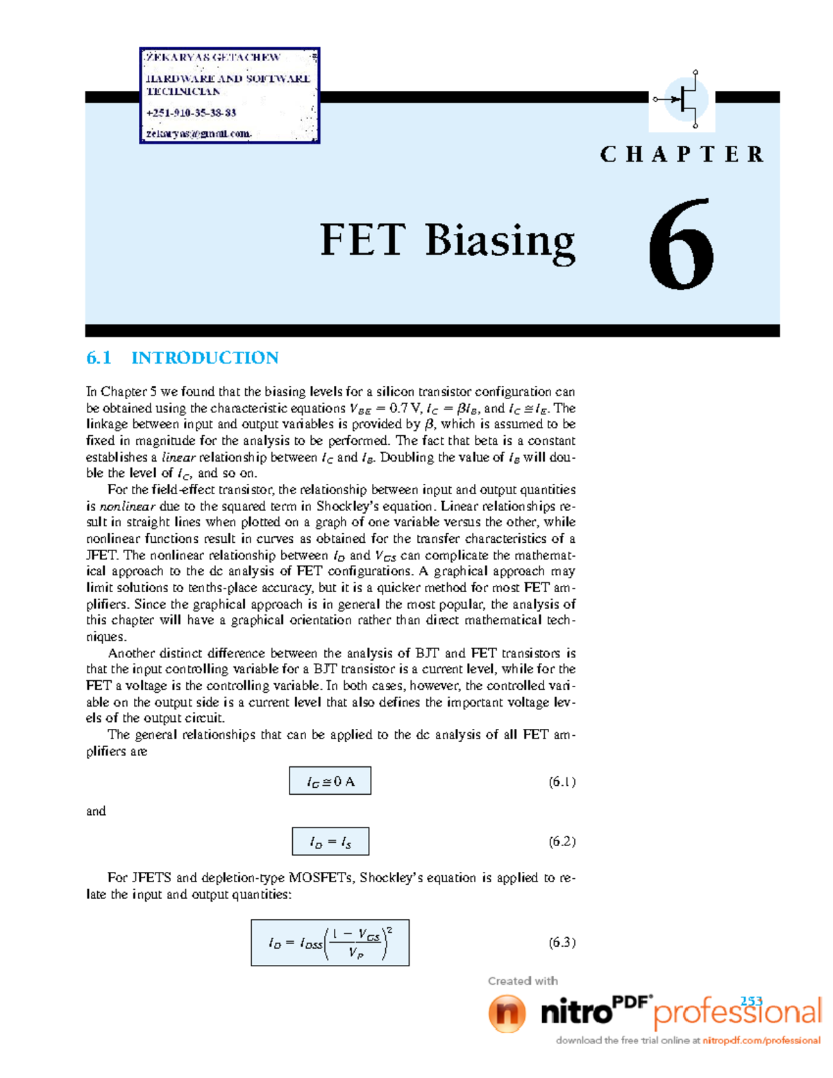 BOY DEV CHAP 06 - mnbjguyg - C H A P T E R 6 FET Biasing 6 INTRODUCTION In Chapter 5 we found ...