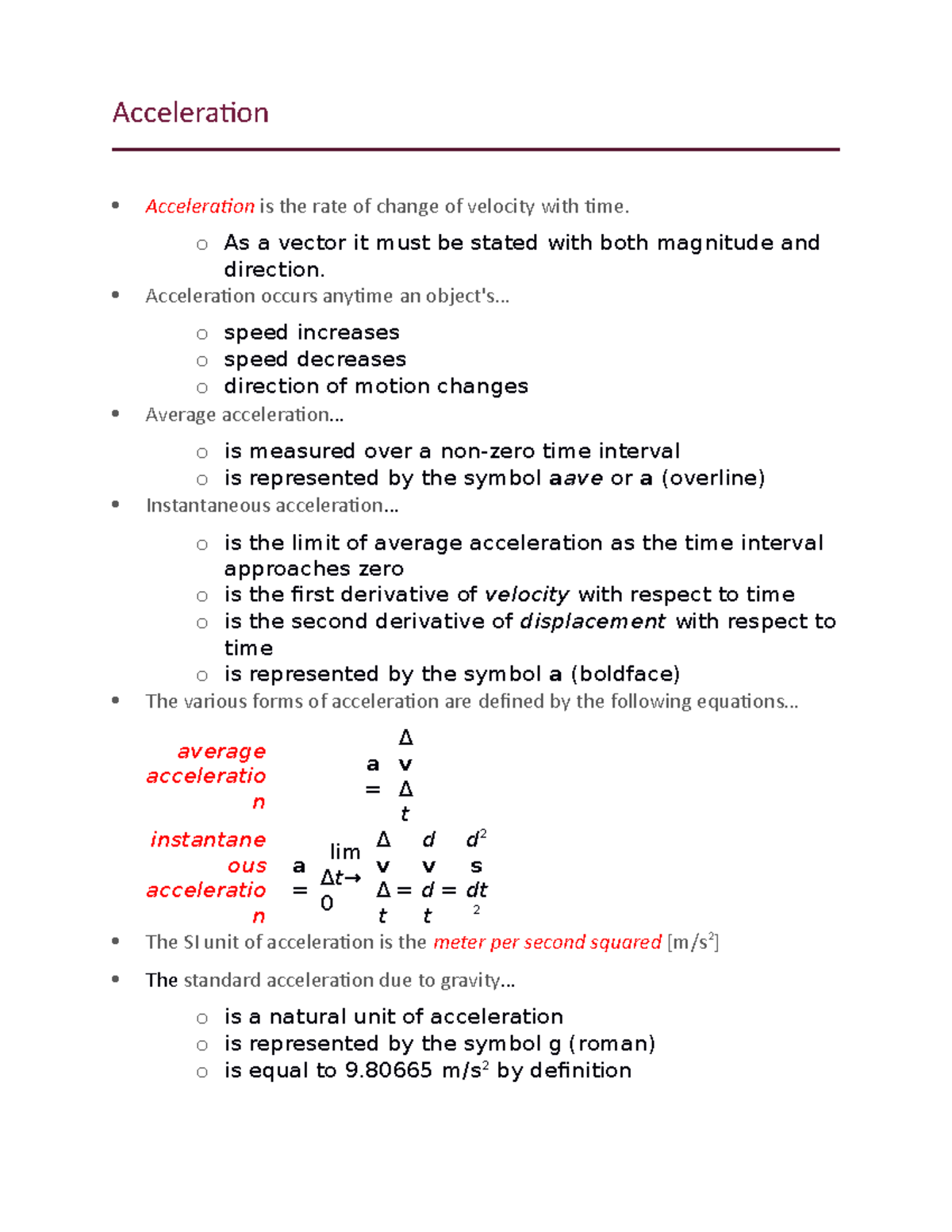 Acceleration - Acceleration Acceleration is the rate of change of ...