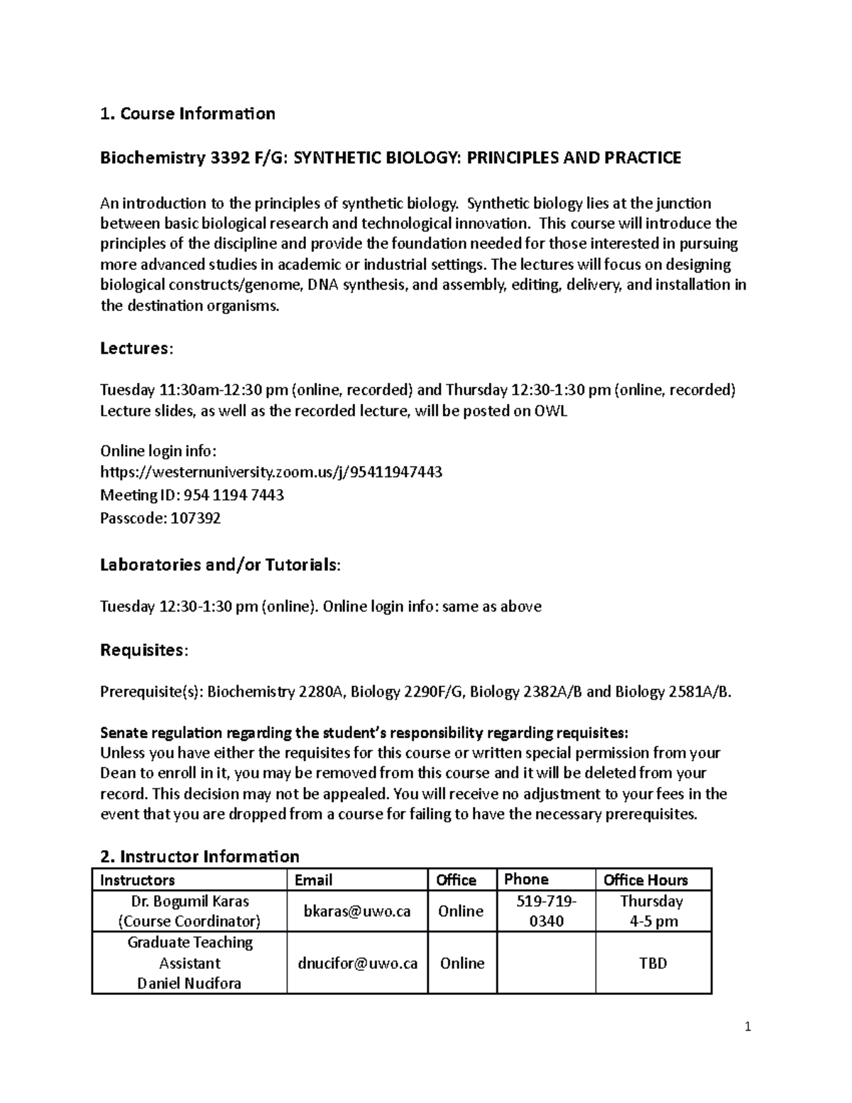 Biochemistry 3392 course outline 01 12 2021 - 1. Course Information ...
