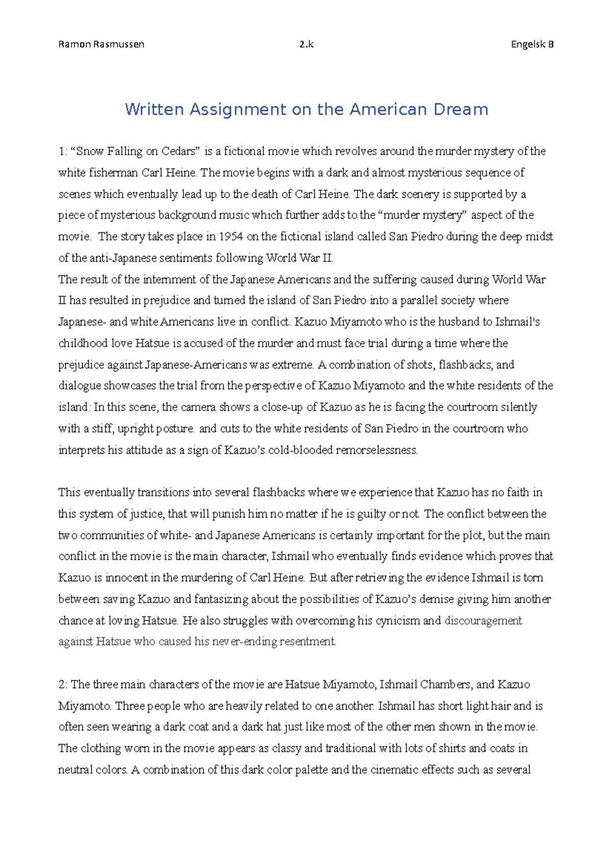 Essay on the American Dream - Ramon Rasmussen 2 Engelsk B Written ...