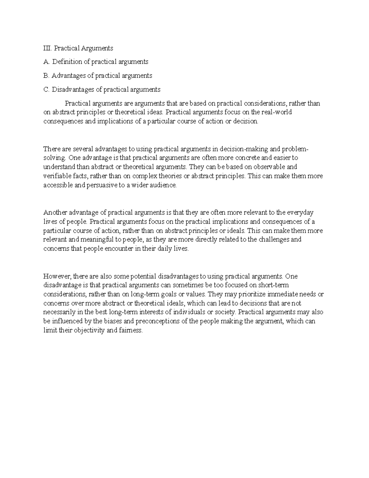 Practical vs theoretical arguments 3 - III. Practical Arguments A. Definition of practical ...