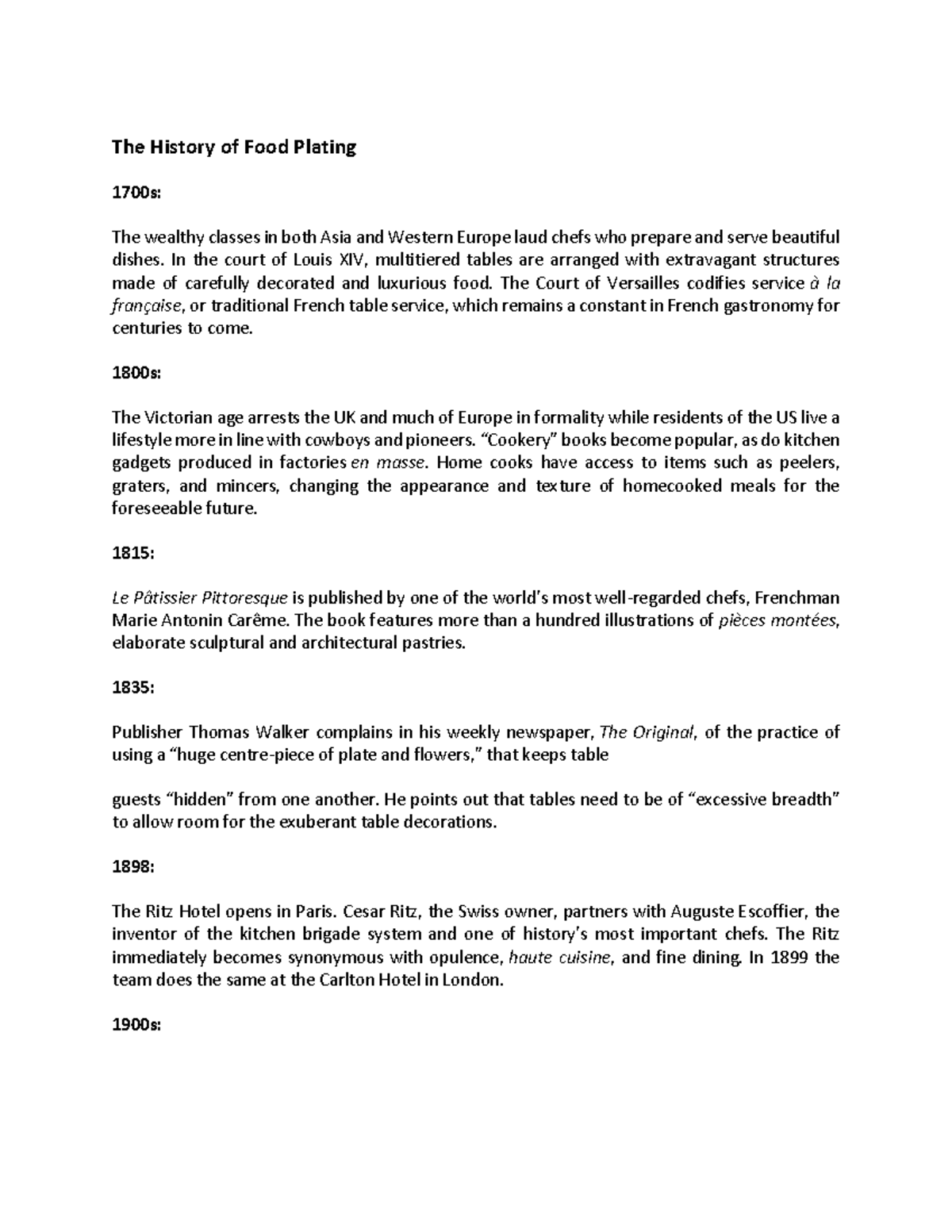 The History of Food Plating - The History of Food Plating 1700s: The ...