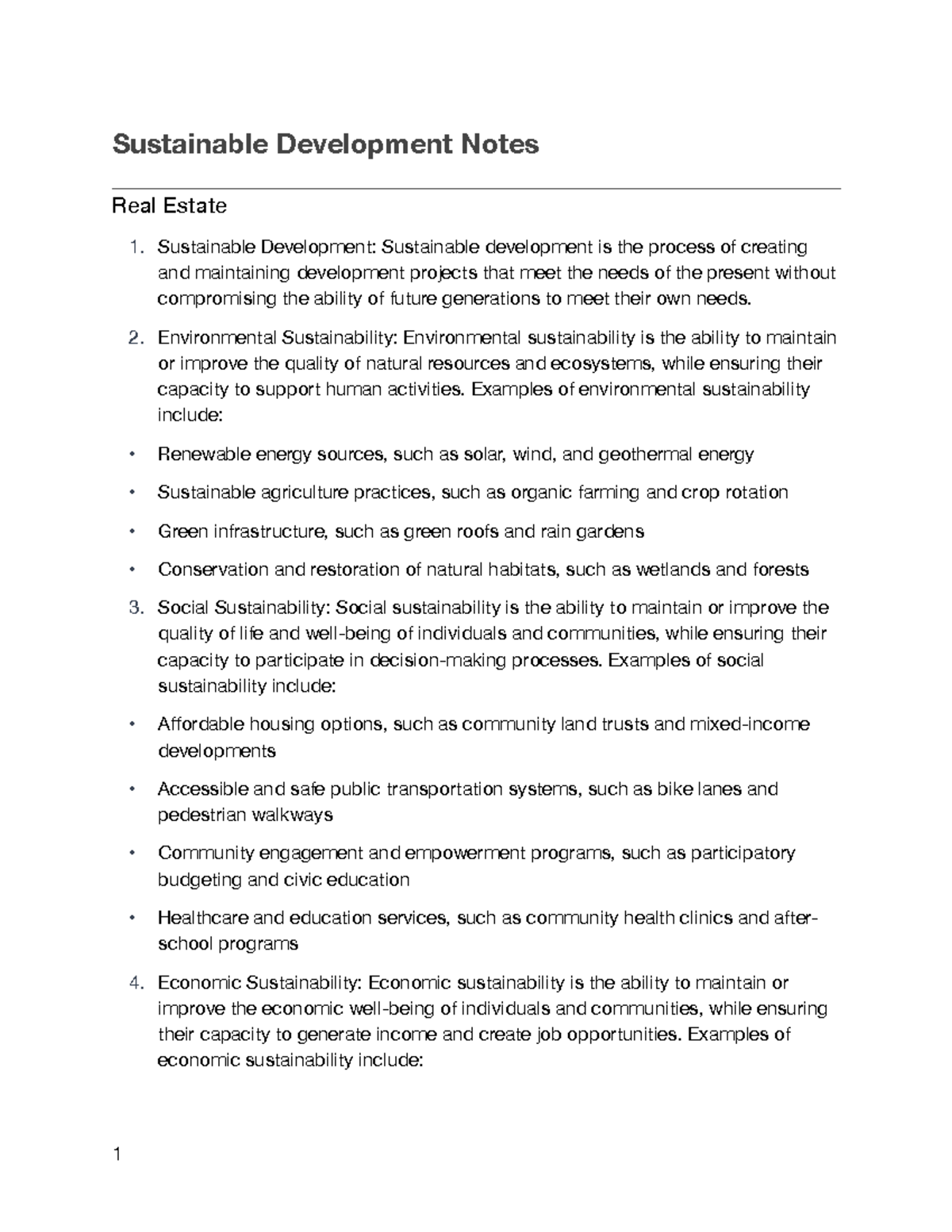 Sustainable Development Notes - Environmental Sustainability ...