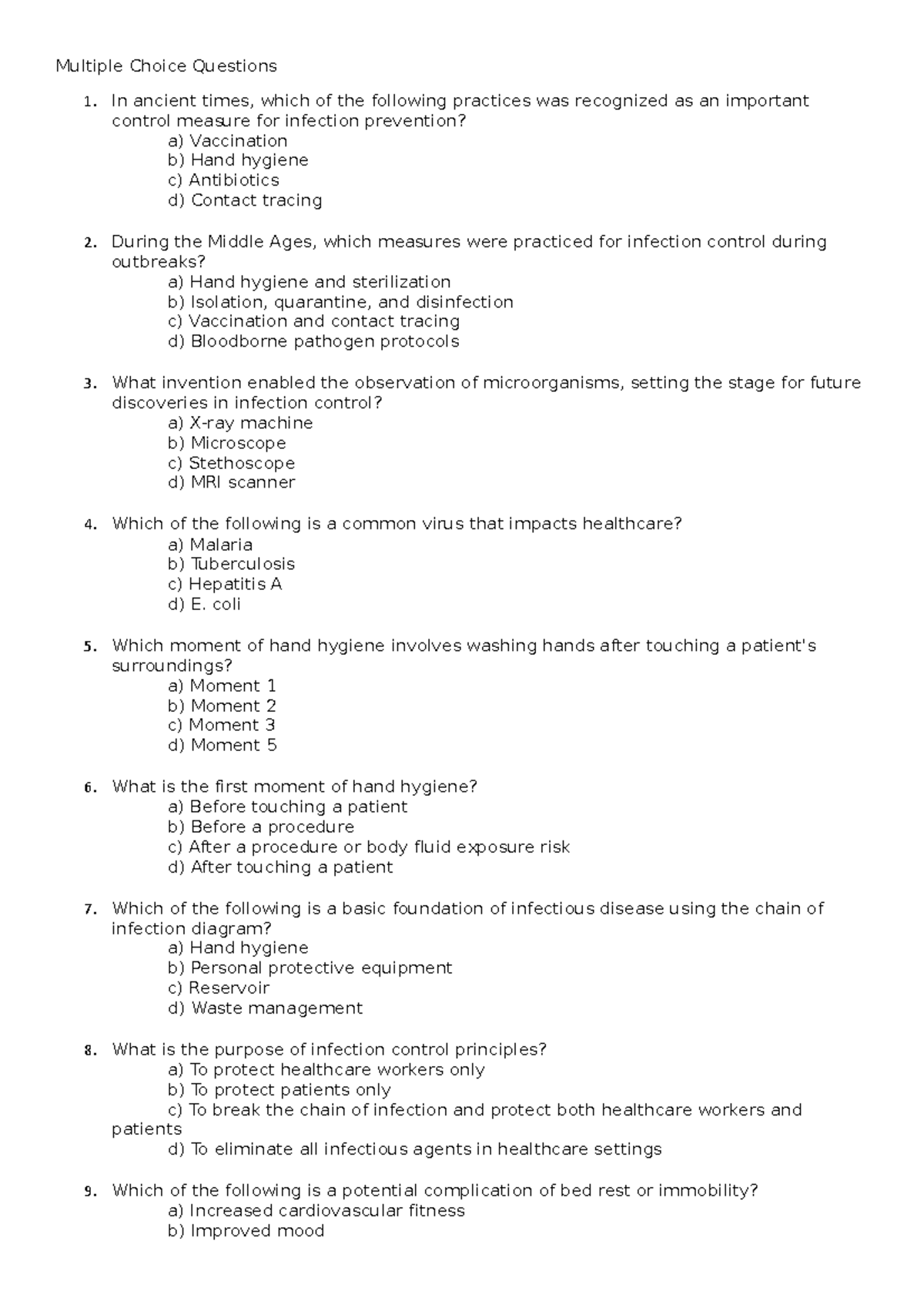 RH1004 Pratice Questions - Multiple Choice Questions In ancient times ...