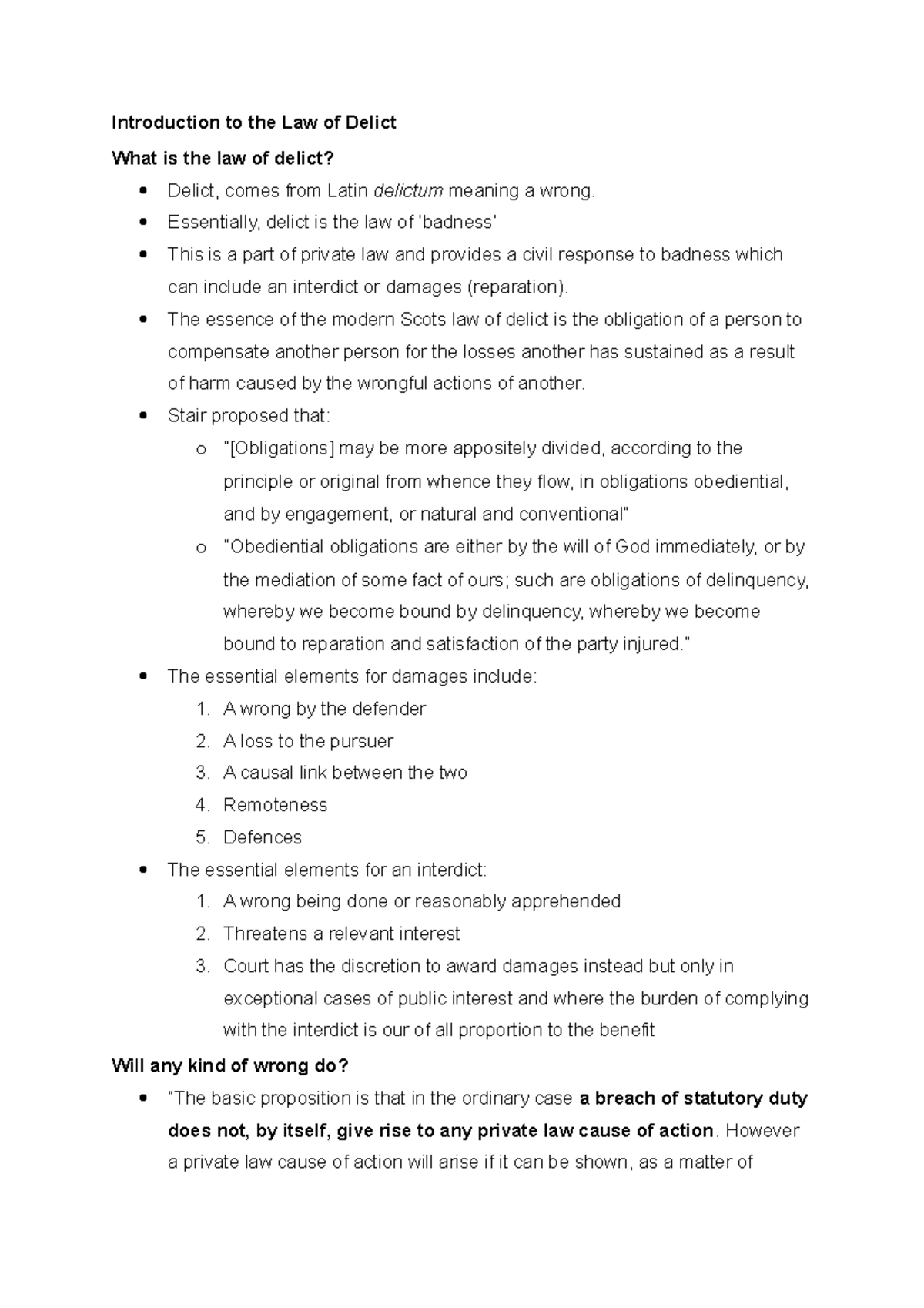 Delict Notes - Introduction to the Law of Delict What is the law of ...