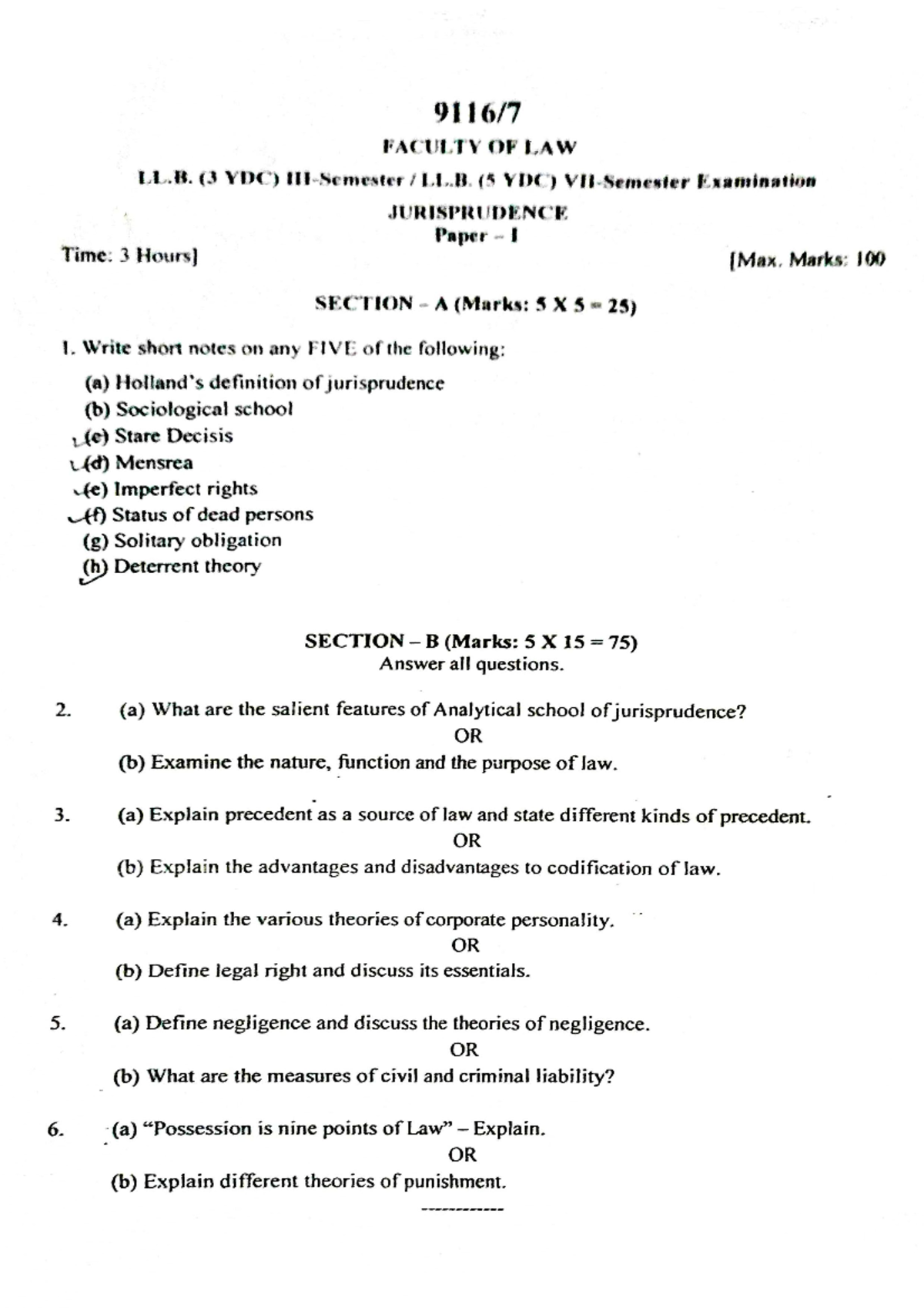 Jurisprudence Previous Question Paper- Model-2 - LLB - Studocu