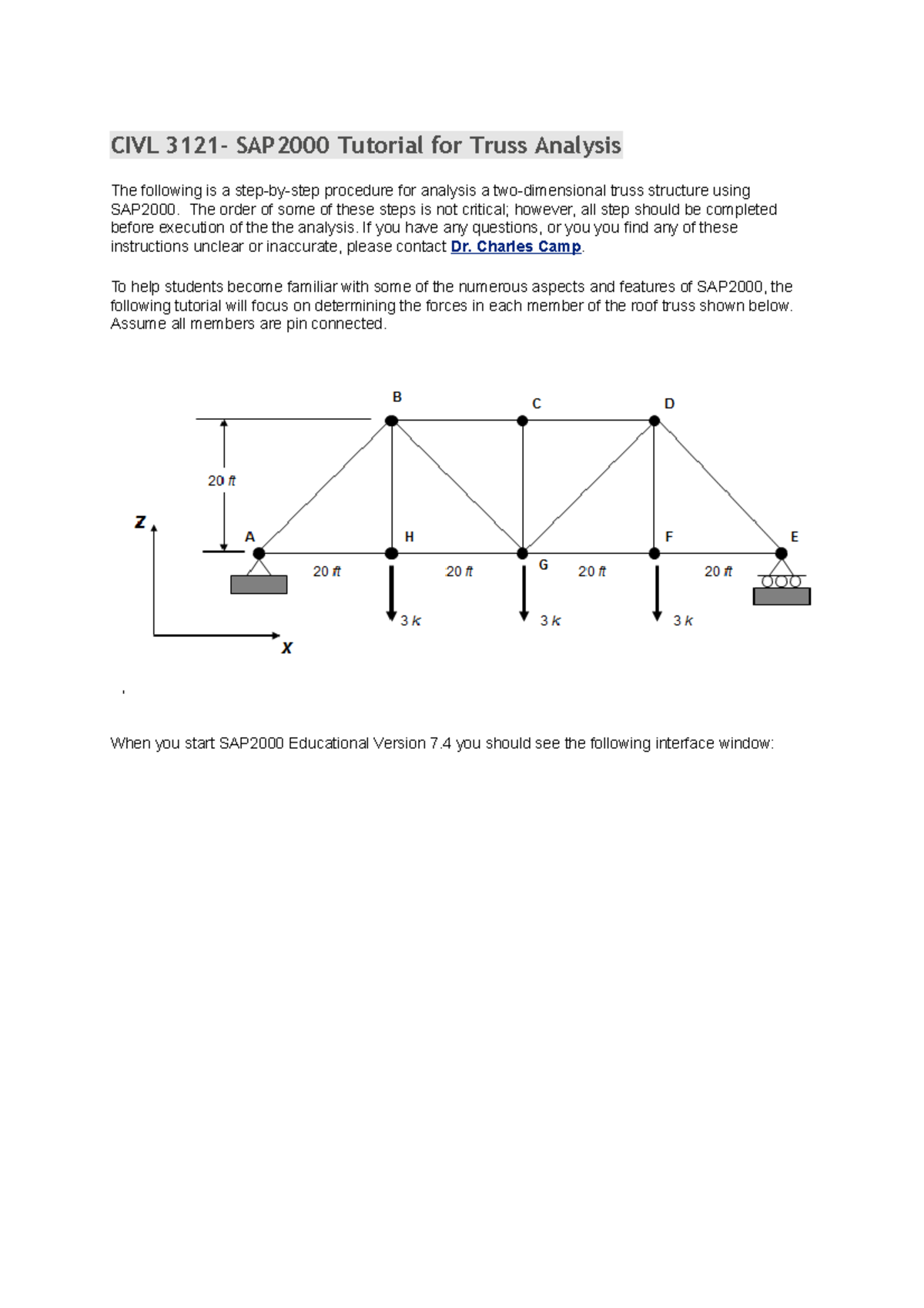 Lecture notes SAP2000 Tutorial for Truss Analysis - CIVL Tutorial for ...