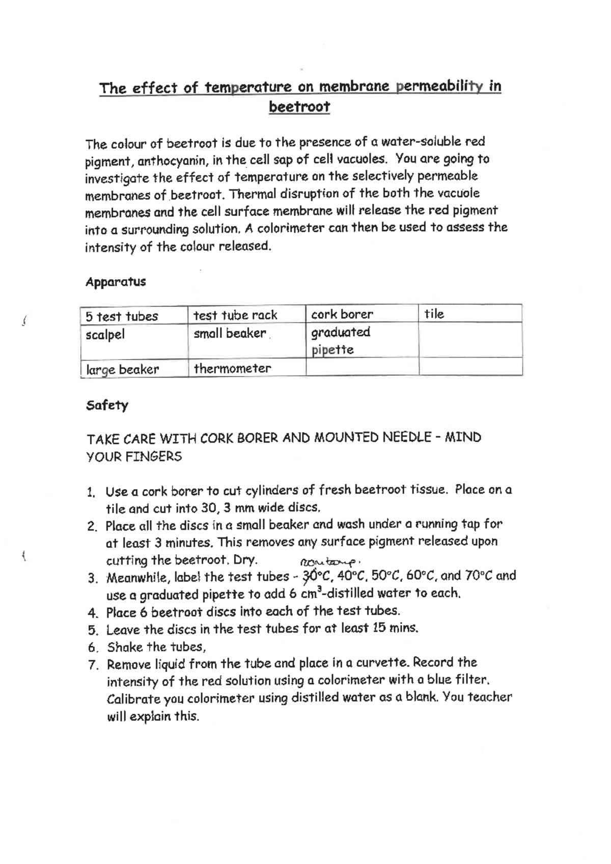 3 beetroot prac - lov - The effect of temperature on membrane ...