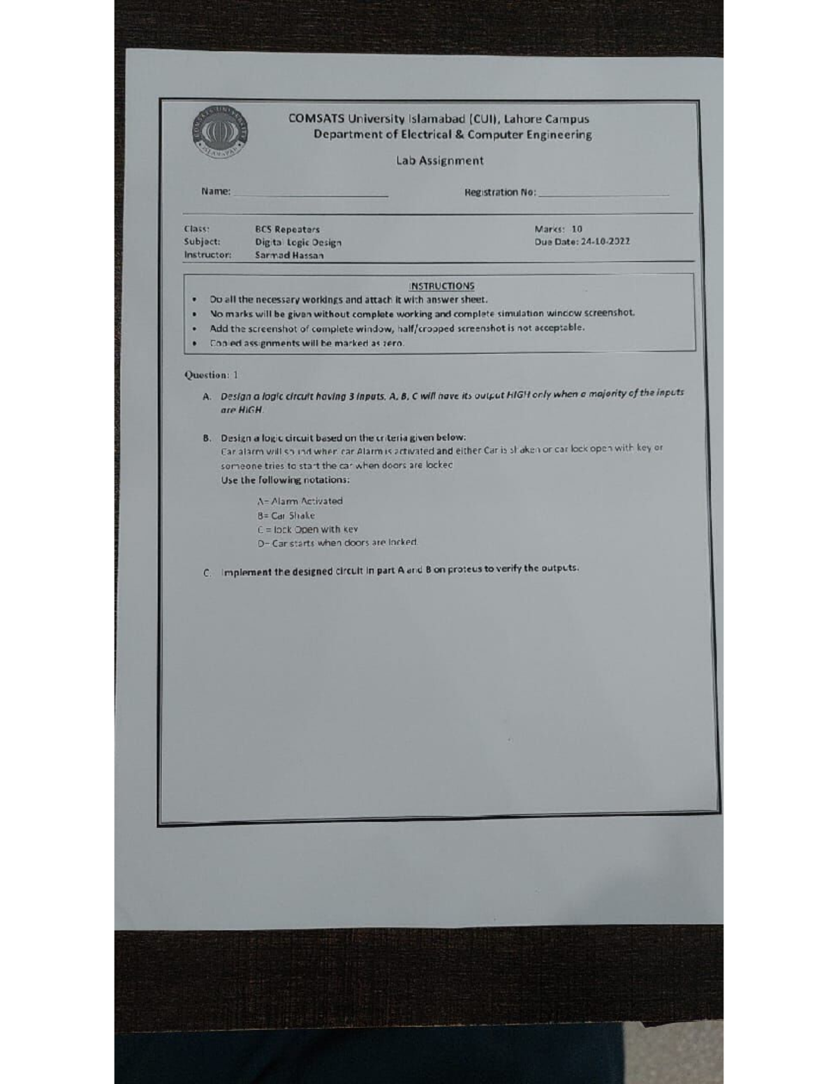 Dld Assi - DLD LAB ASSI - DLD(digital logic design) - Studocu