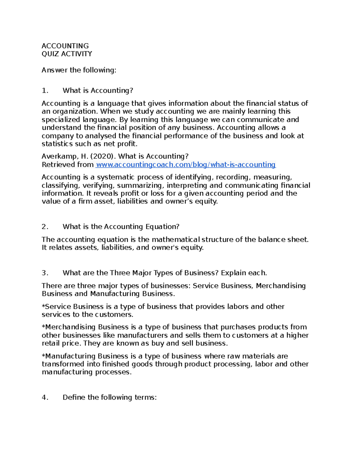 Intermediate Accounting for assignment - ACCOUNTING QUIZ ACTIVITY ...