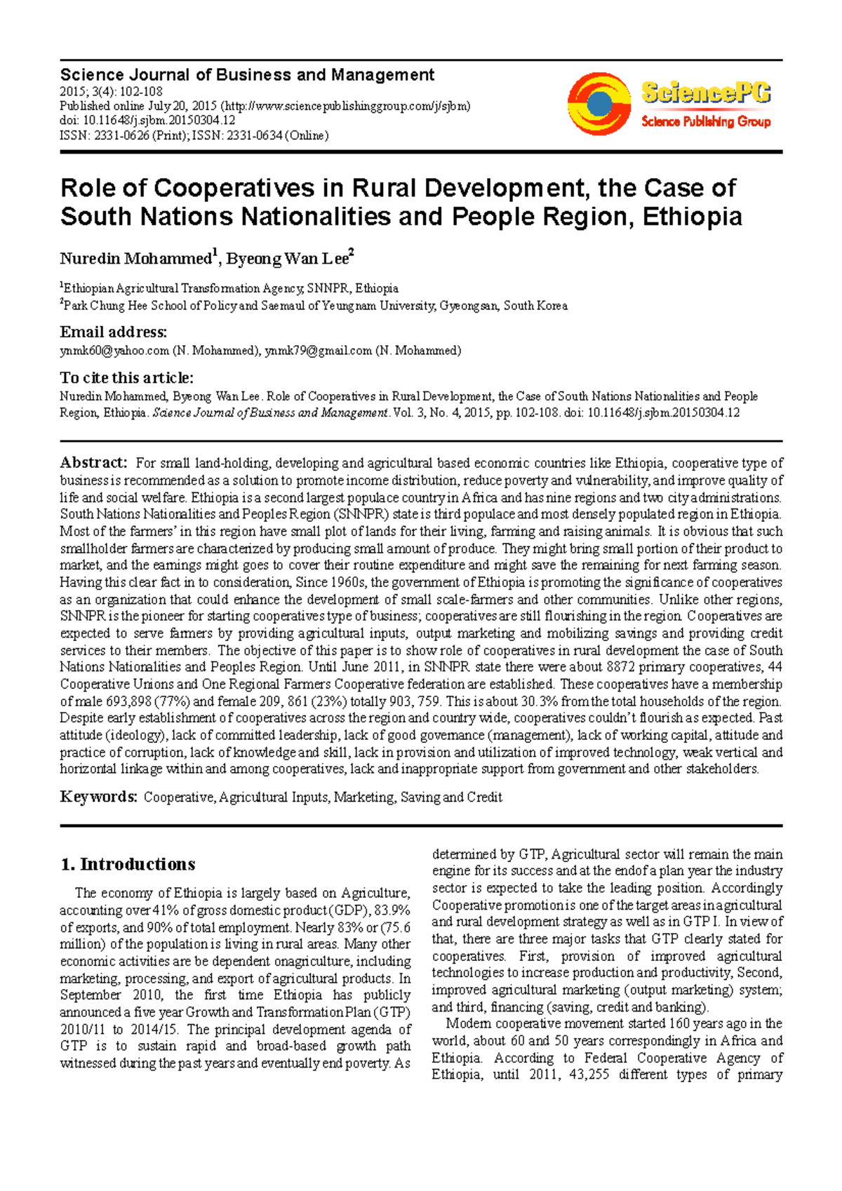 Role of Cooperatives in Rural Development, the Case of.j.sjbm - Science ...