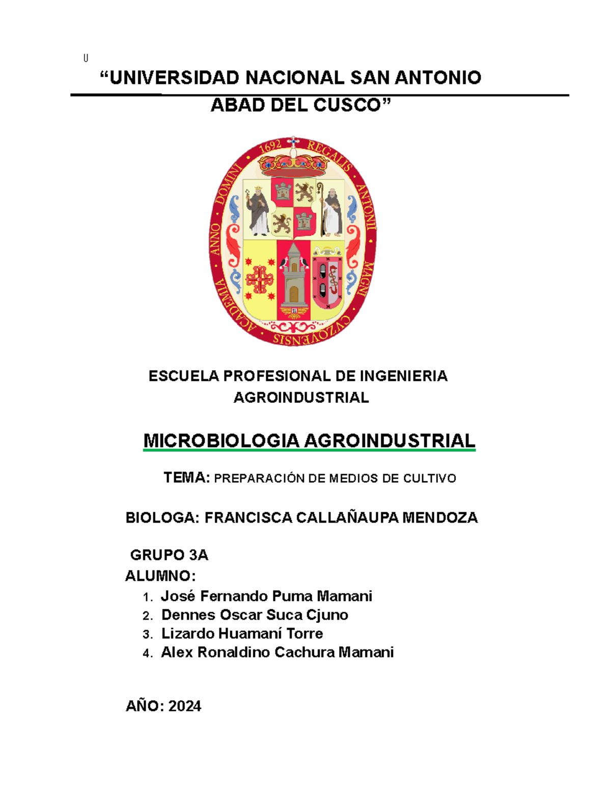 Medios DE Cultivo - dddddd - U “UNIVERSIDAD NACIONAL SAN ANTONIO ABAD DEL CUSCO” ESCUELA ...