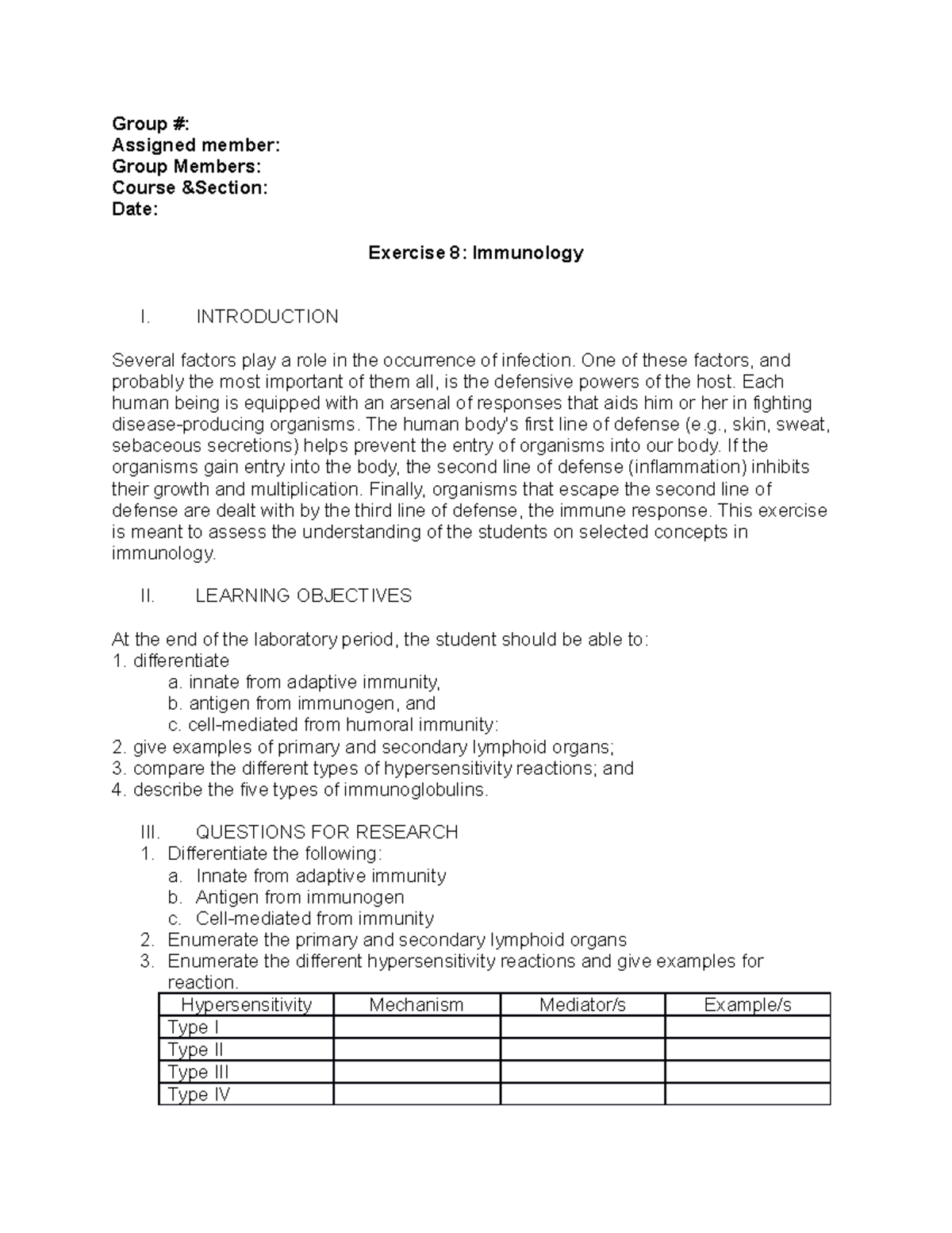 Laboratory Exercise 8 - Group #: Assigned member: Group Members: Course ...