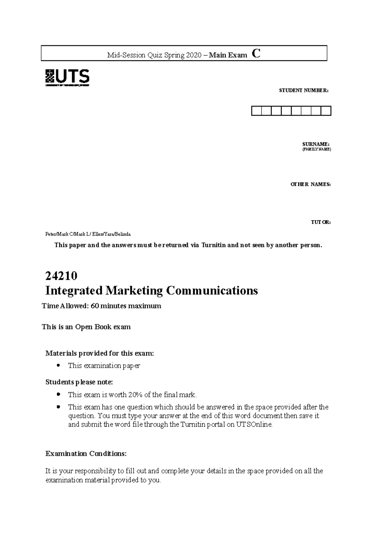 24210 IMC Mid session C - Mid-Sem Questions & Answers Sem 2 2020 - Mid ...